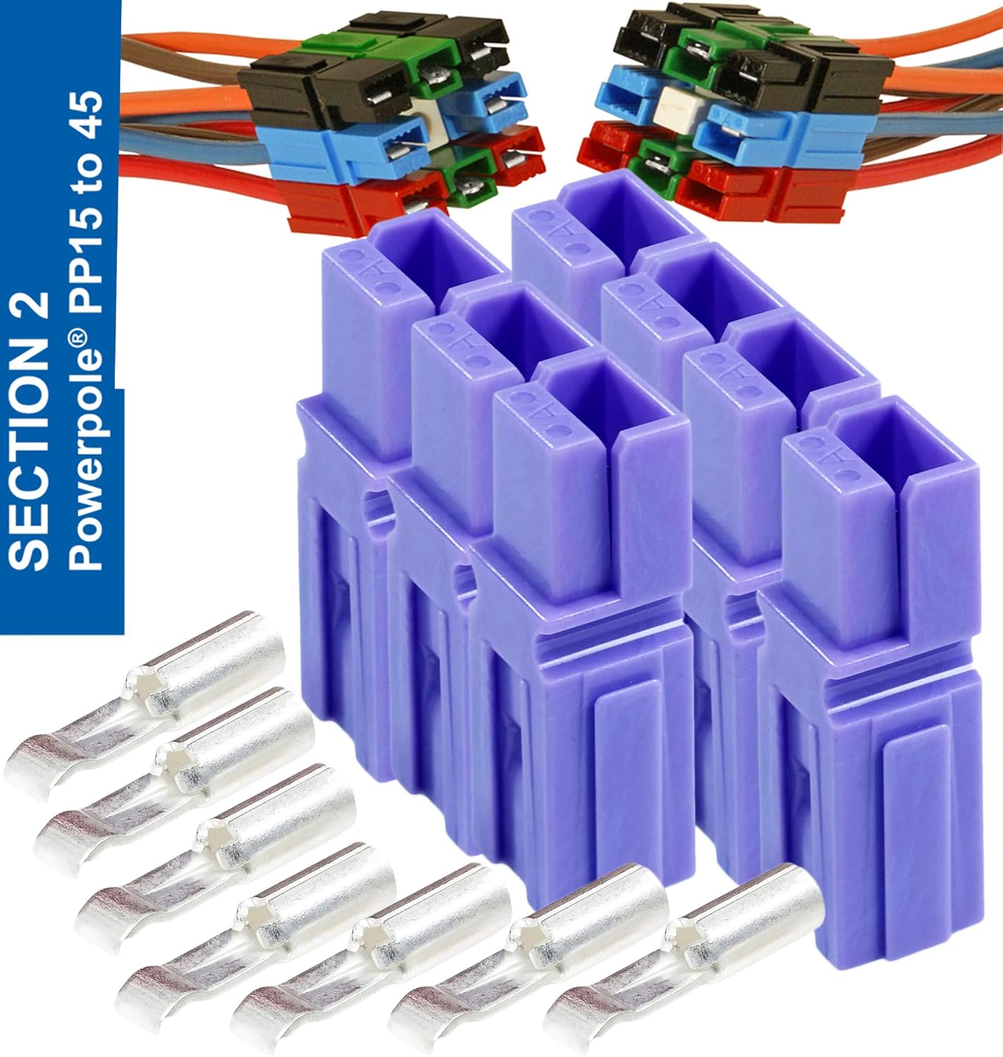 30Amp Anderson Powerpole Connectors, PP15 to 45, Purple, w/12-16 AWG ...