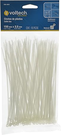 Volteck CIN-1815, Cinchos plásticos 15 cmcolor natural, tensión 18lb ...