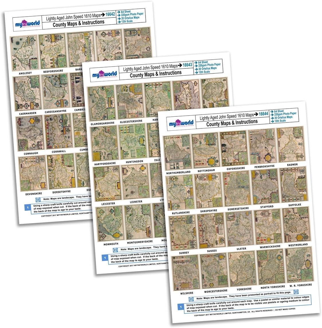 MyTinyWorld Dolls House 20 John Speed UK County Maps A4 Value Sheet 3 ...