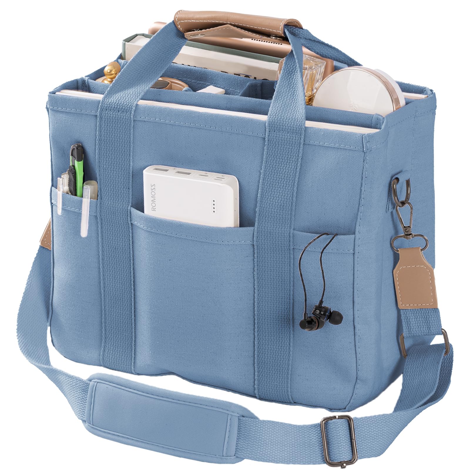 Canvas Tote Bag with Multi Pockets Crossbody Tote Bag for Women Bible Handbag Everything Tote ...