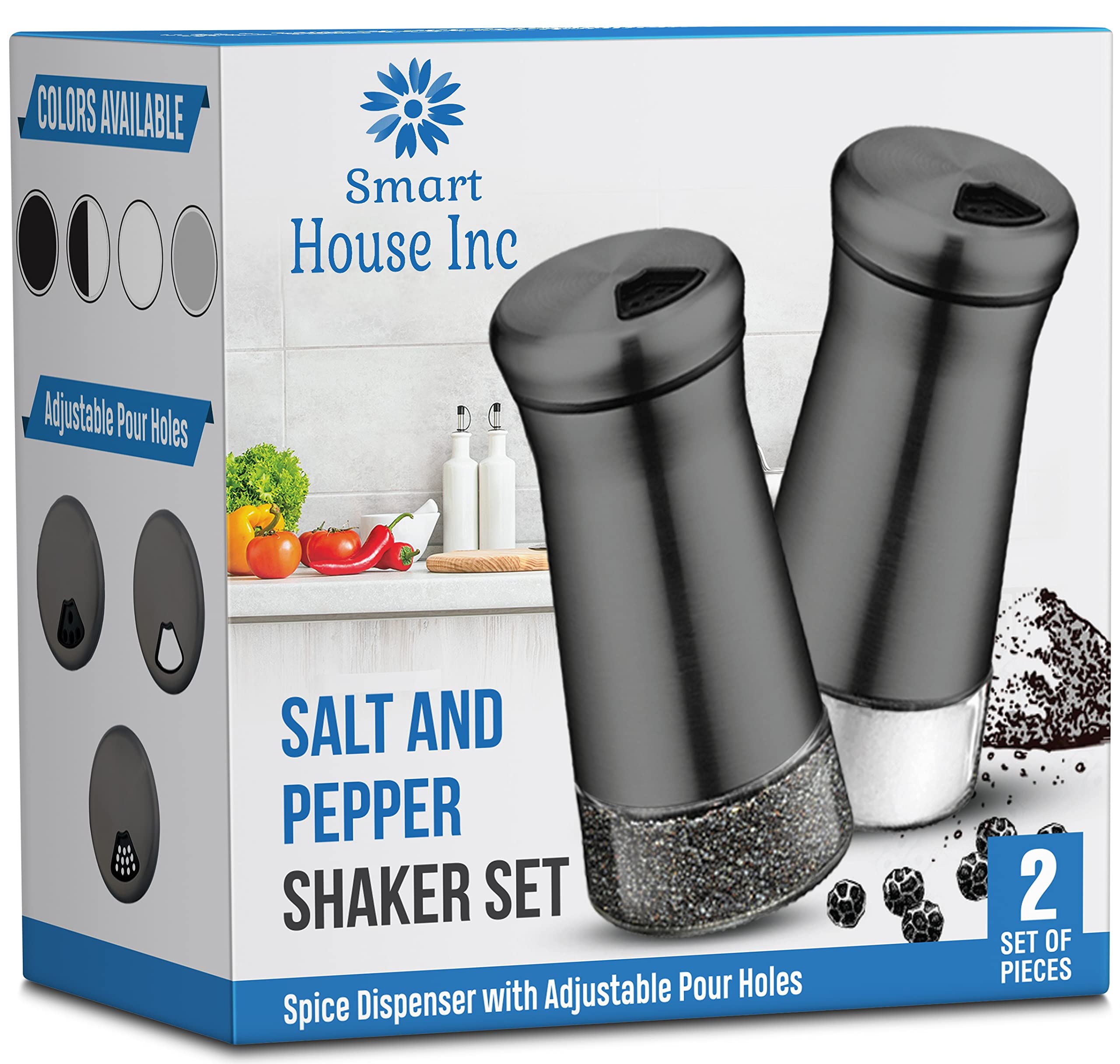 The Original Salt and Pepper Shakers set - Black -Spice Dispenser with ...
