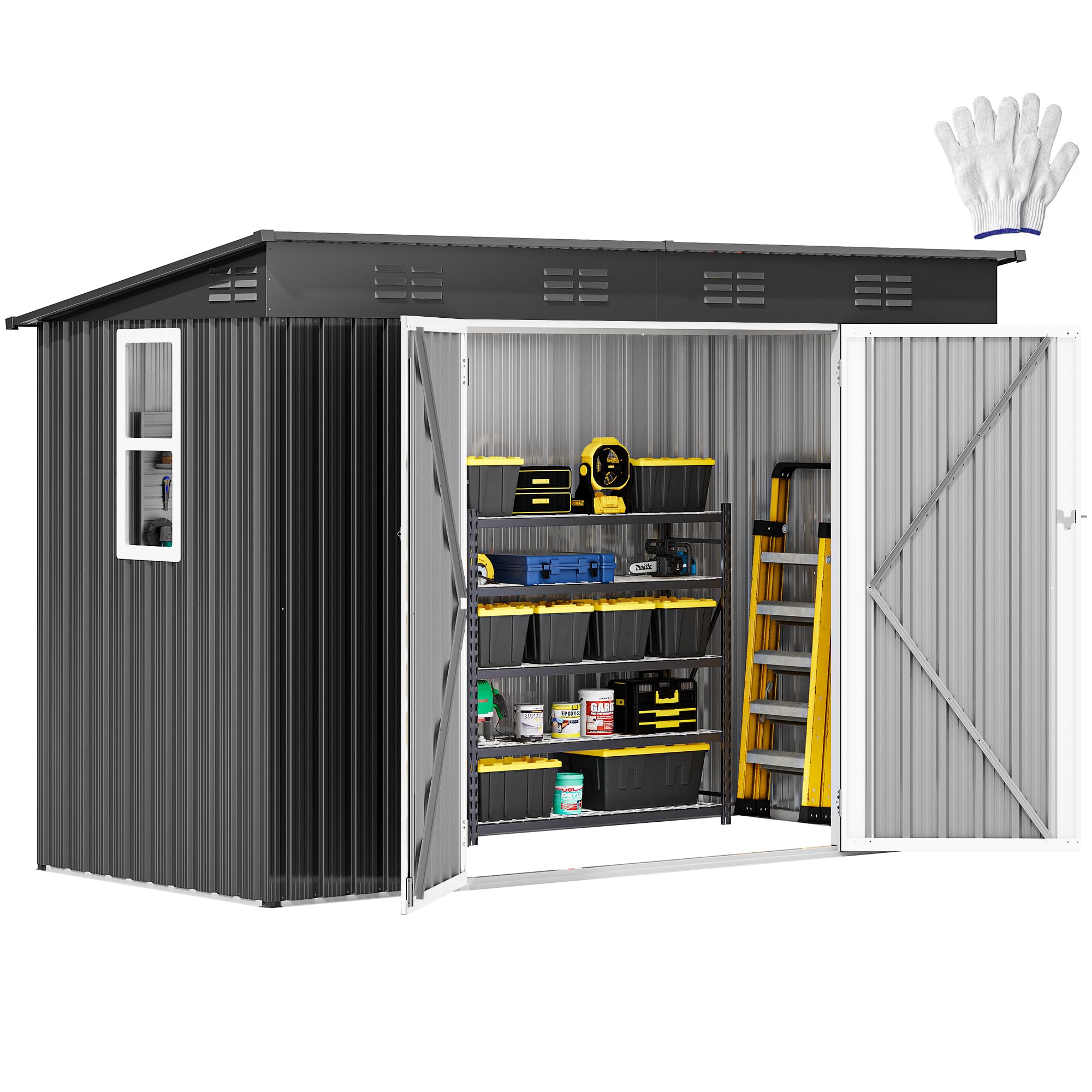 DWVO 9.1x4.2ft Large Tool Storage Shed with Window, Lockable Doors, and ...