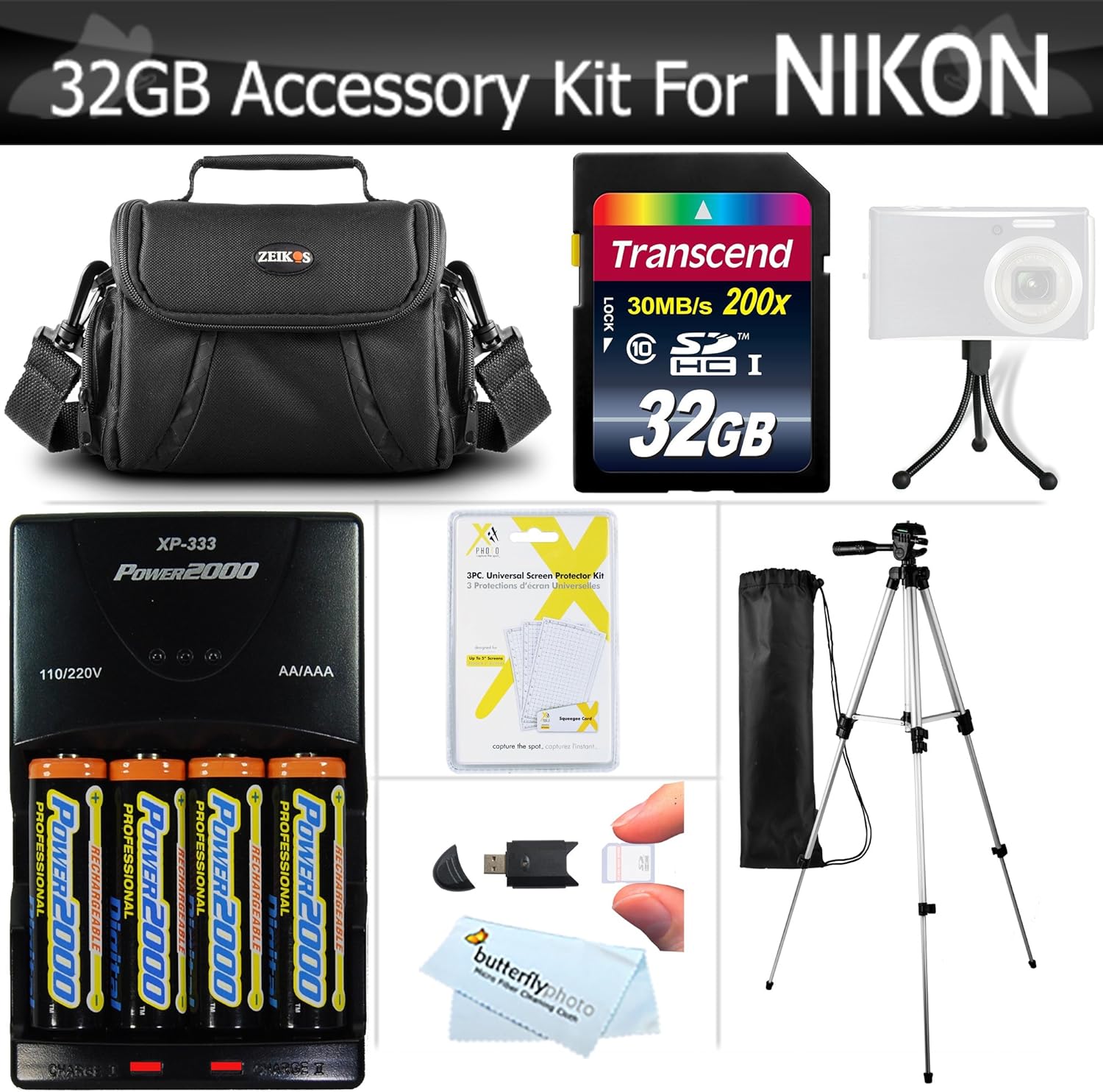 32GB Accessory Kit For Nikon Coolpix B500, L330, L340, L810 L820 L830 L840 Digital Camera ...