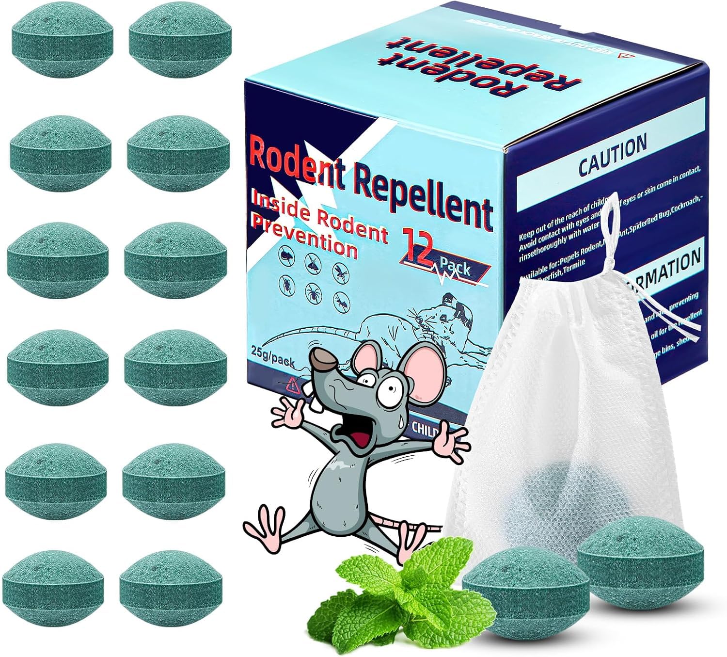 Natural Peppermint & Lemon Rodent Repellent Sachets - 12 Pack | Indoor ...