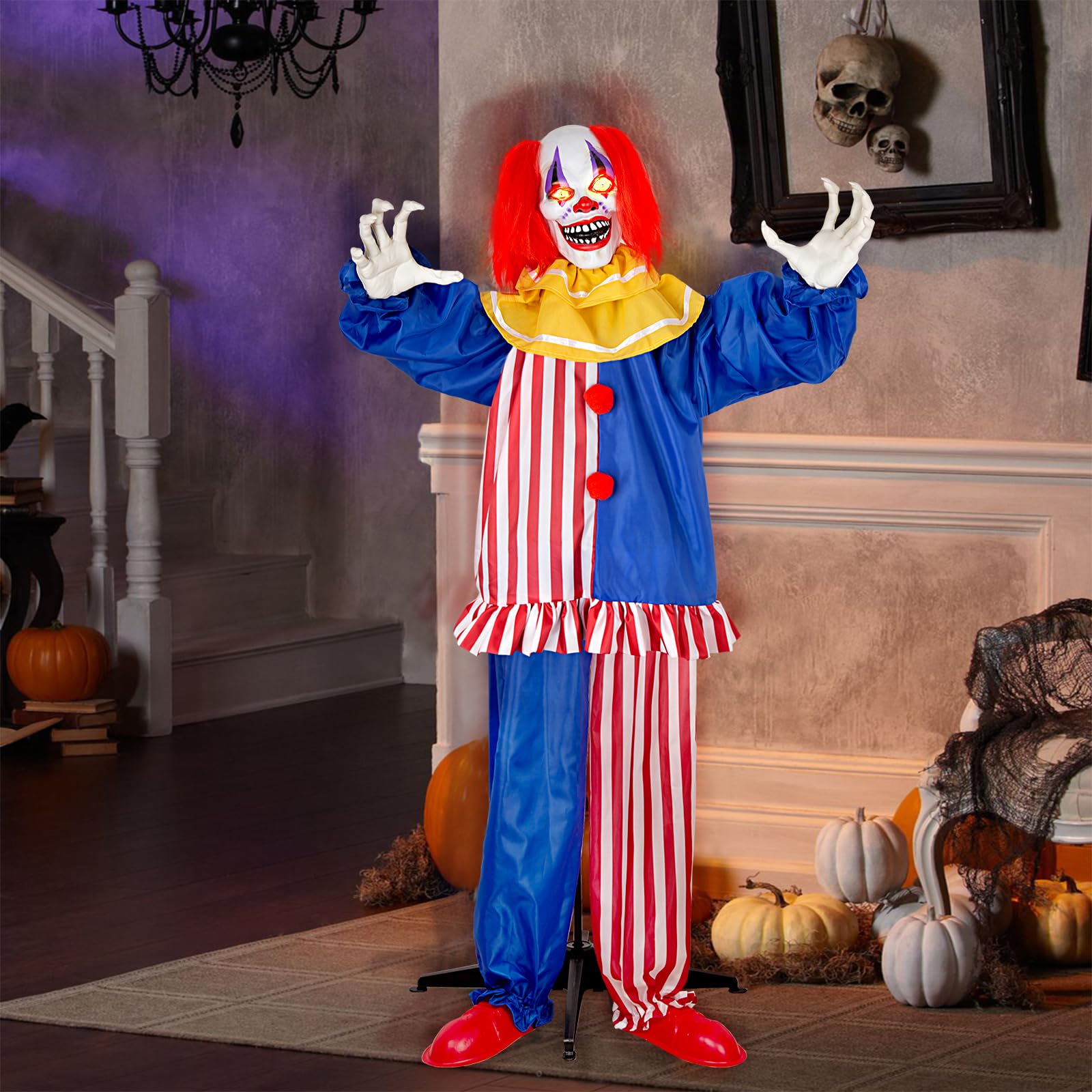 67” Animatronics Standing Red Blue Clown with Sound & Touch Activated ...