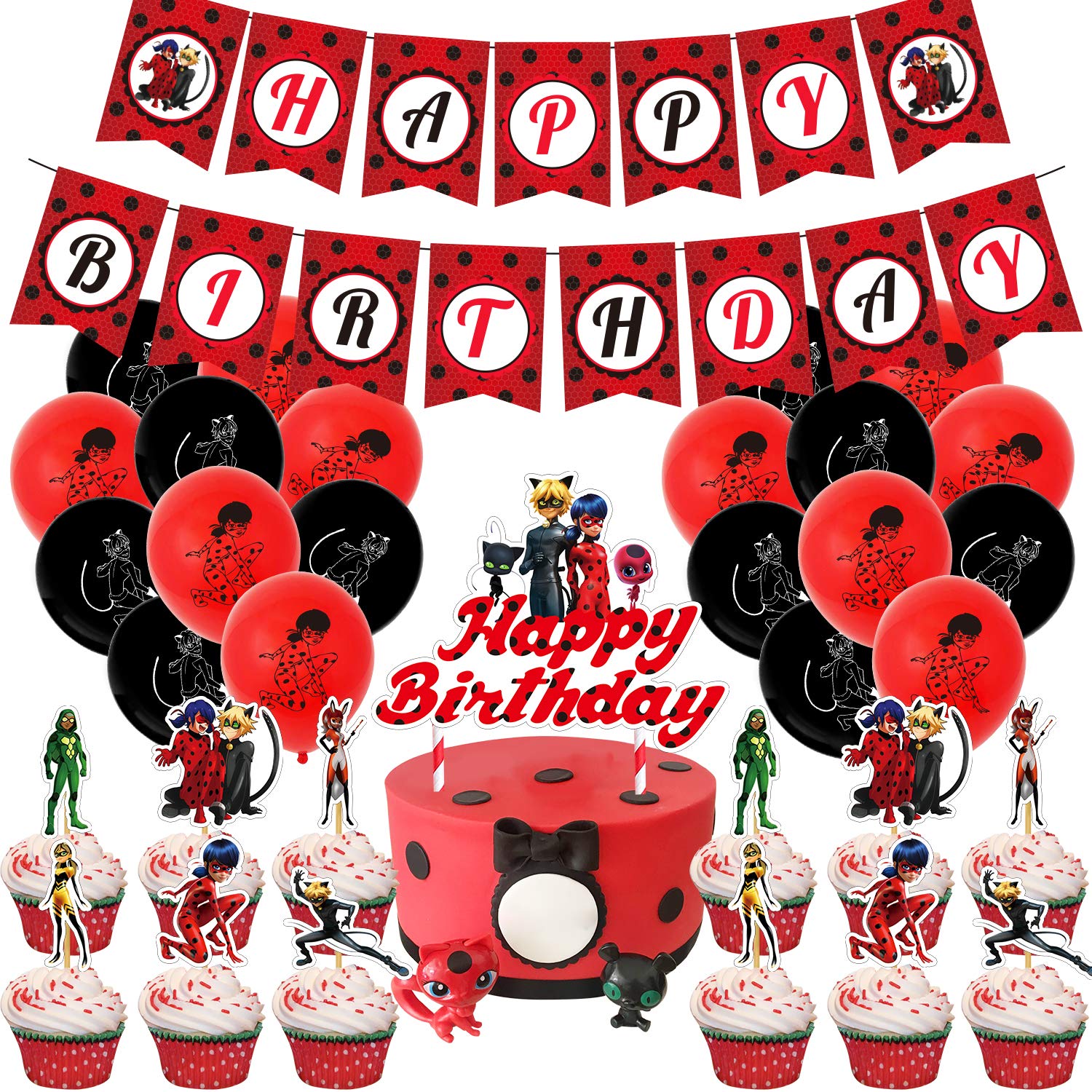 Buy Ladybug Birthday Party Decorations - Ladybird Happy Birthday Banner ...