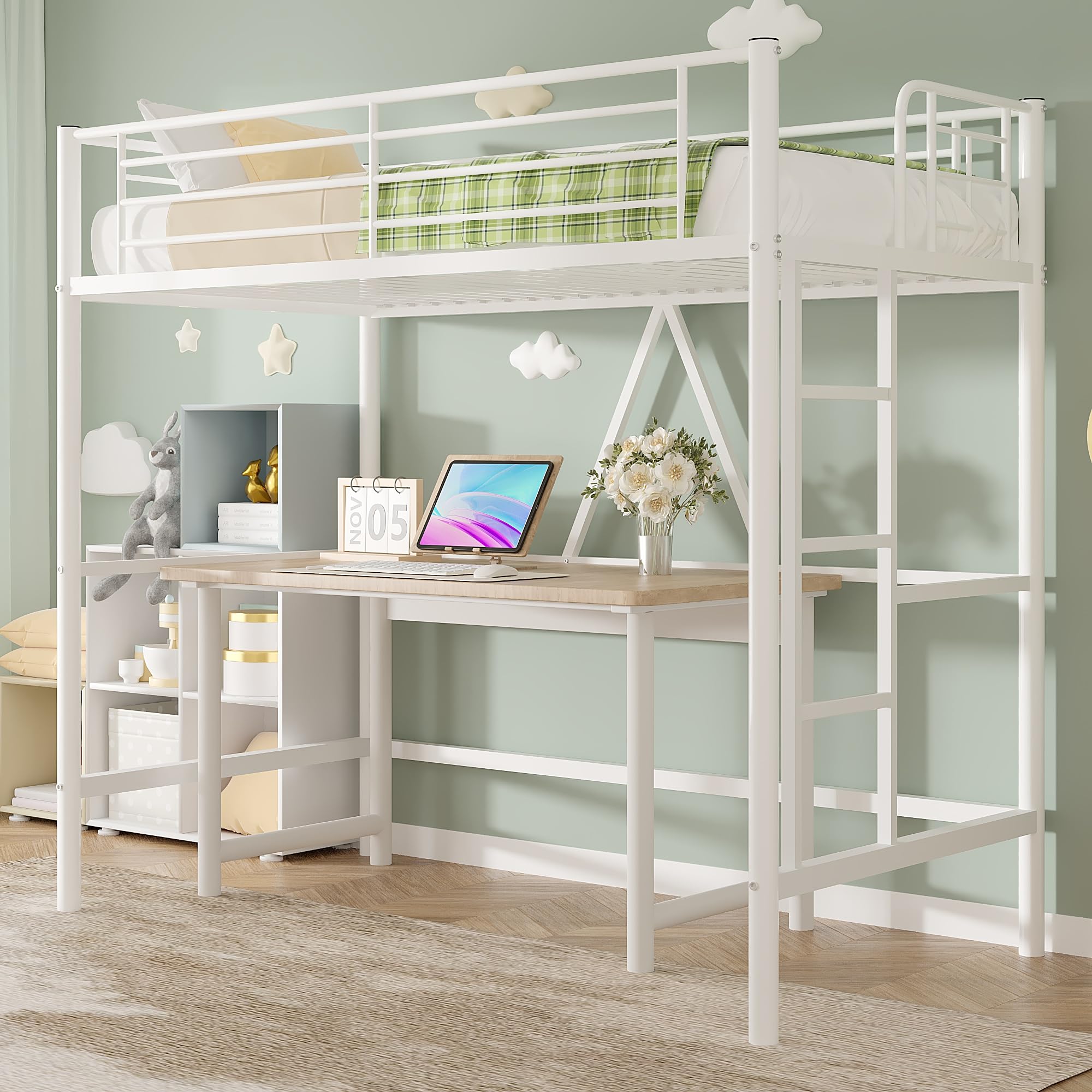 VECELO Metal Loft Bed Twin Size, Heavy Duty Bedframe with Removable ...
