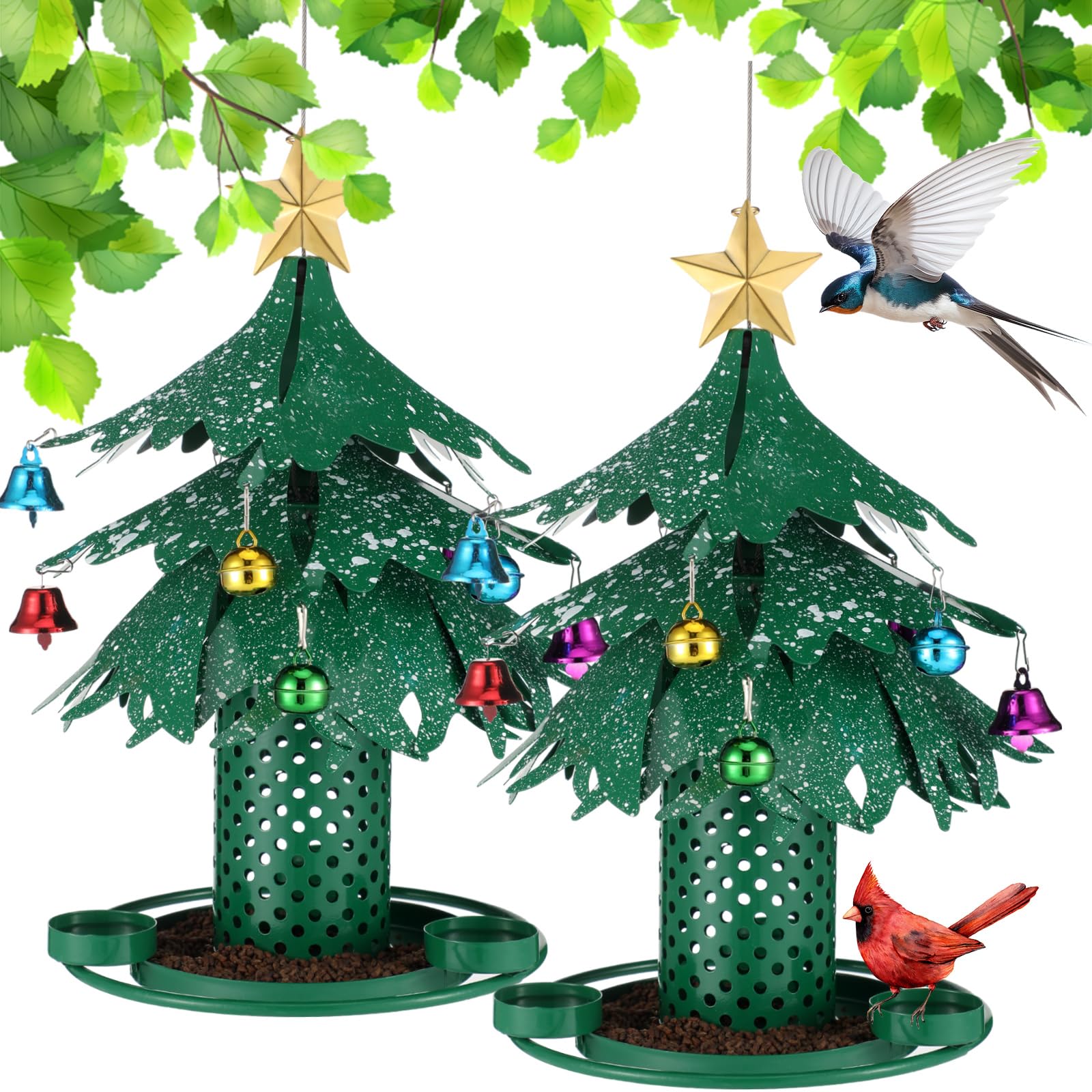 Newtay 2 Pcs Christmas Tree Bird Feeders Metal Wild Bird Feeders ...