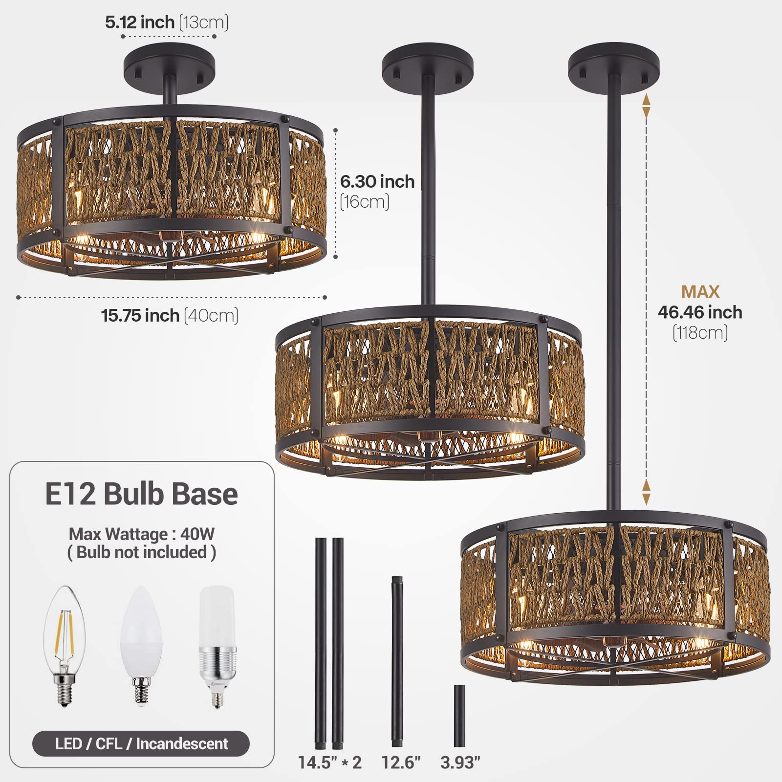 Mua DADUL 16 Inch Farmhouse Ceiling Fan with Light Remote, Rattan Bladeless Ceiling Fan ...