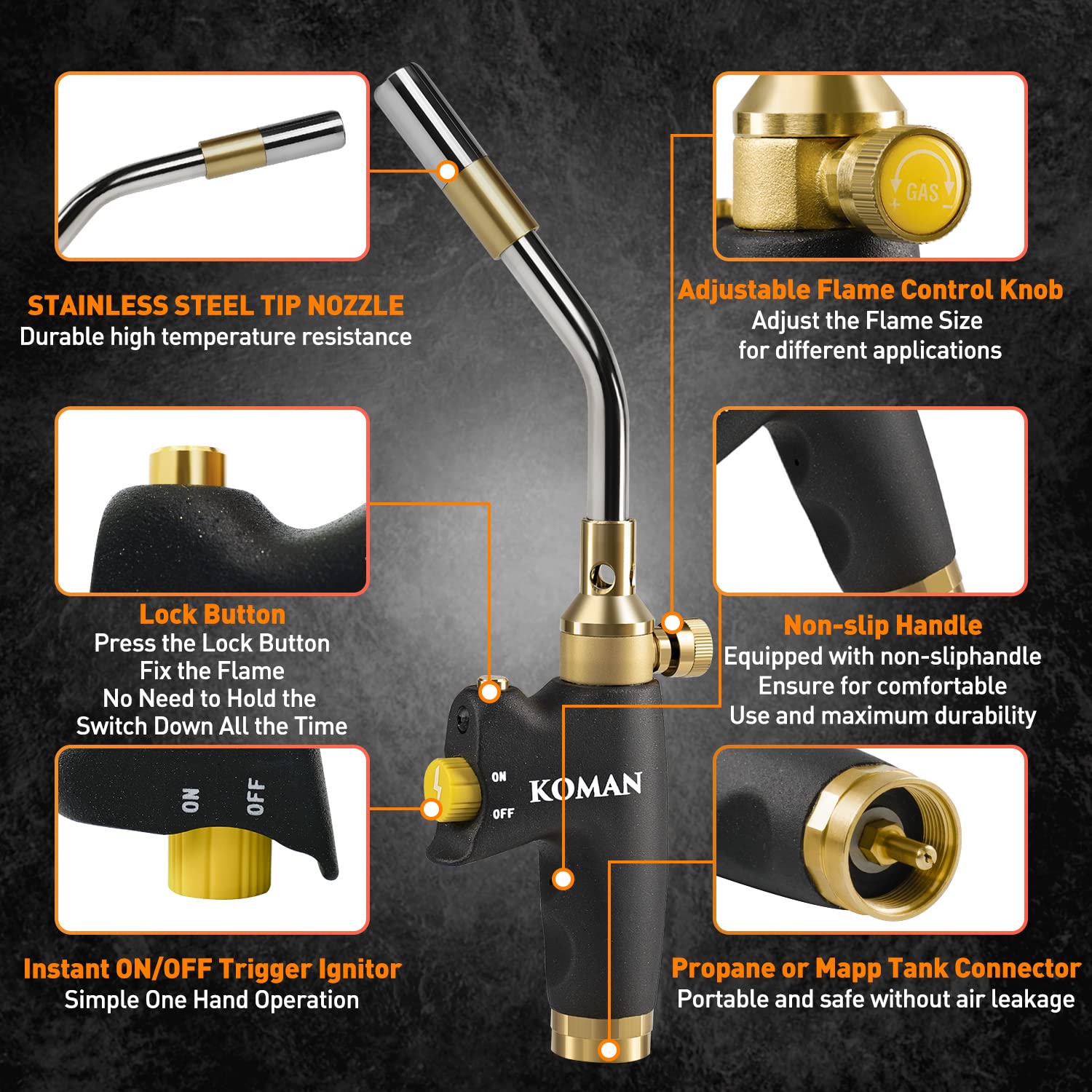 Mua KOMAN Propane Torch Head Kit with 3 Nozzles, High Intensity Trigger ...