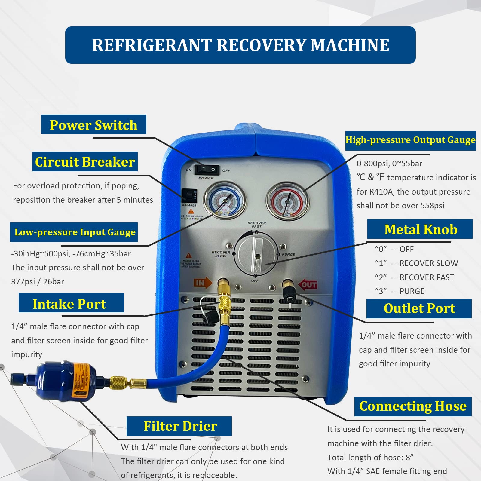 Mua 3/4 HP Single Cylinder Refrigerant Recovery Machine, 110V 60 Hz ...