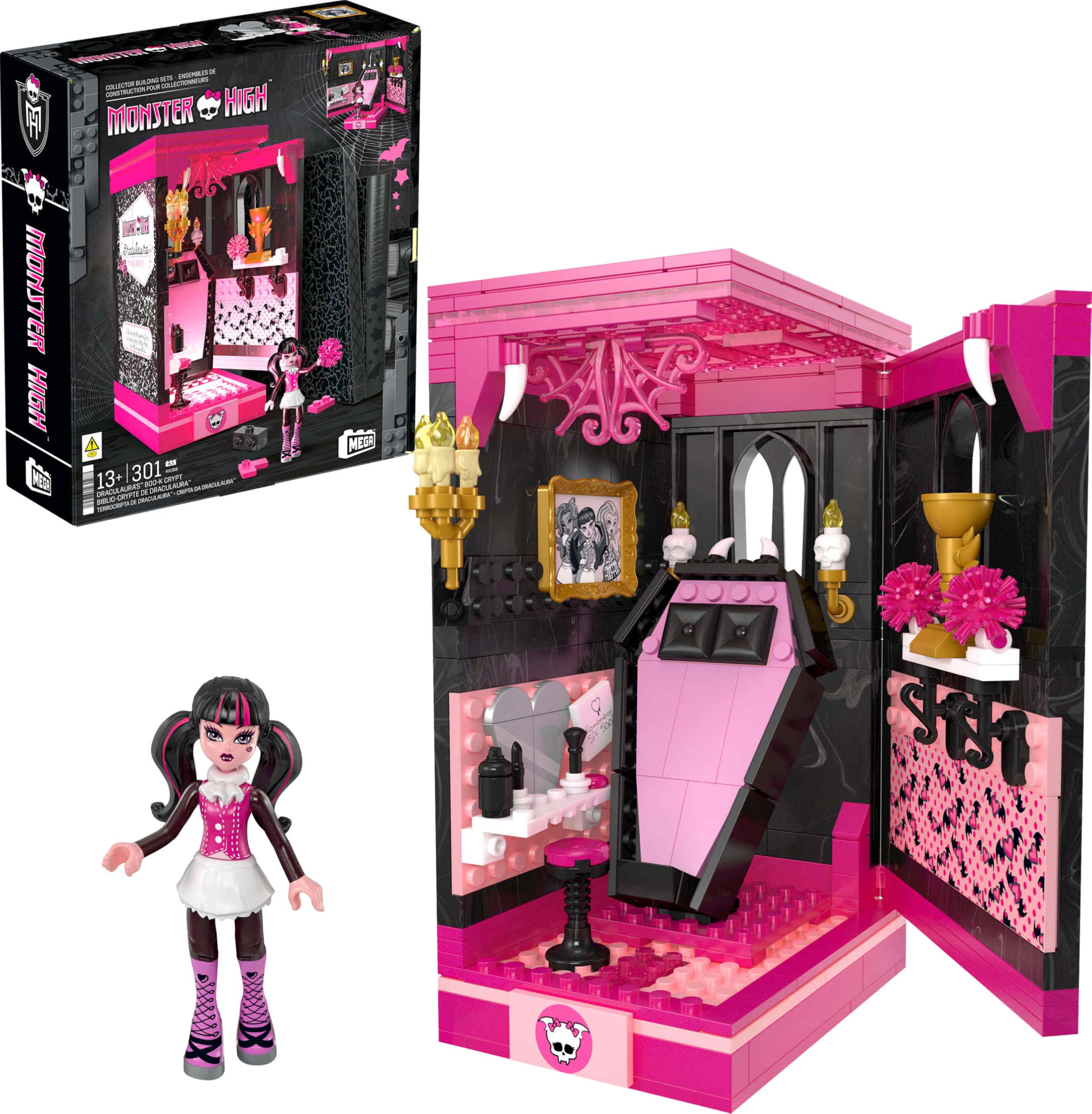 Mega Monster High Action Figure Building Set Draculaura's Boo-k Crypt ...