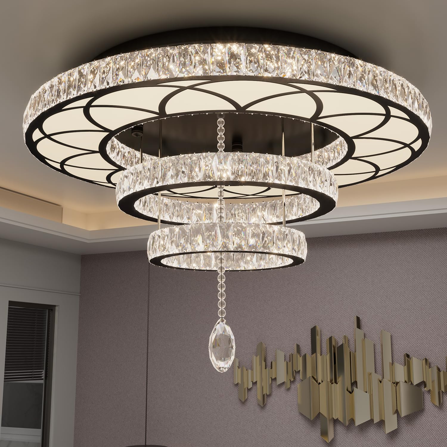 Flashing God Dia 48" Large Chandelier Crystal Black Ceiling Light ...