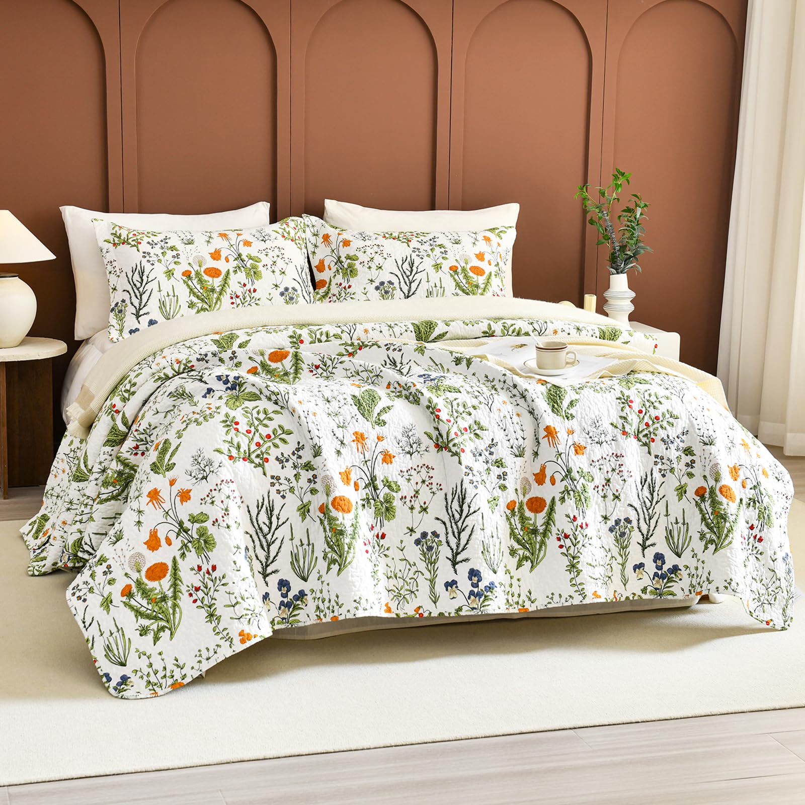Sanracie Oversized King Quilt 128"x120",100% Cotton Floral Bedspreads ...
