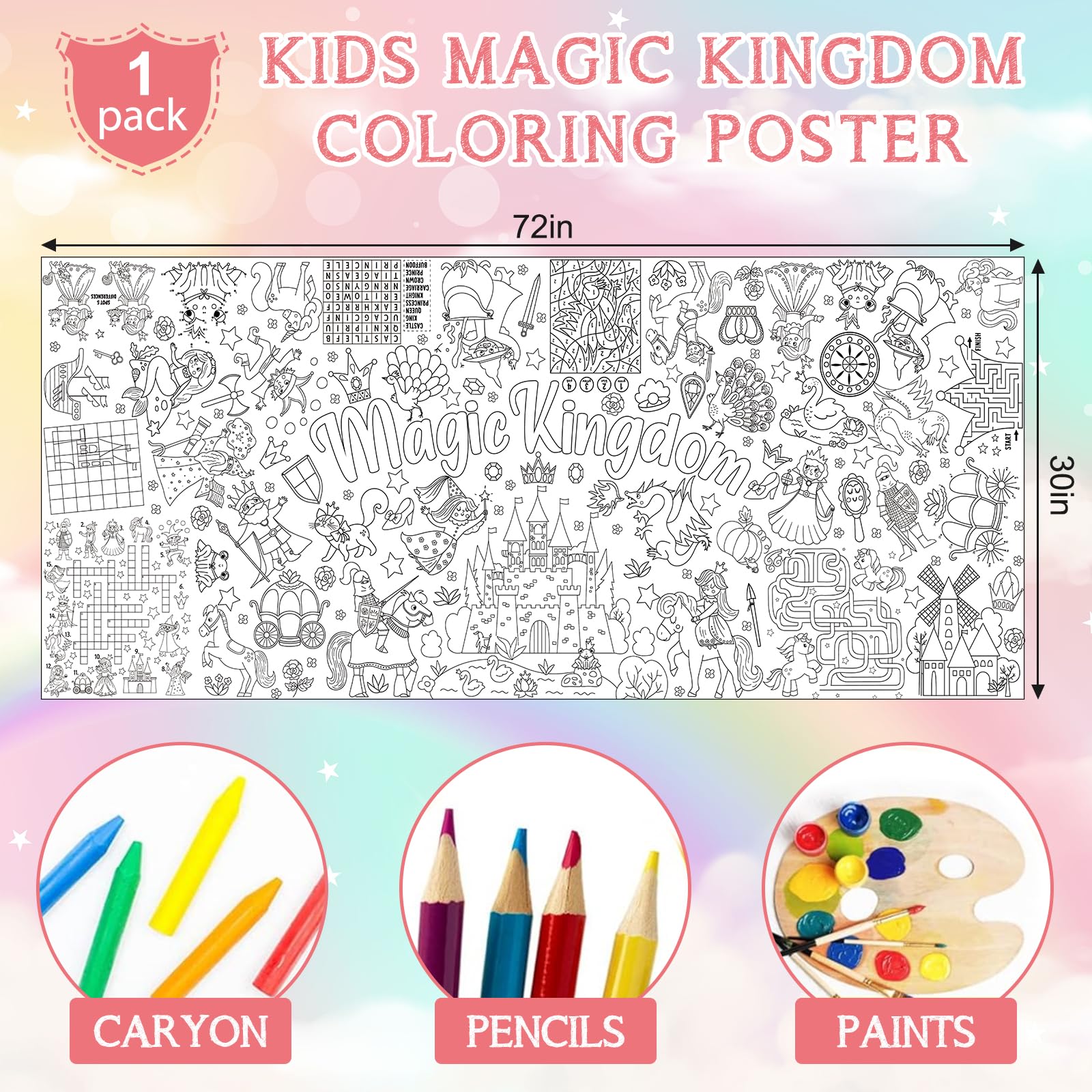 Mua Magic Kingdom Giant Coloring Poster for Kids 30 x 72 Inch, Princess ...