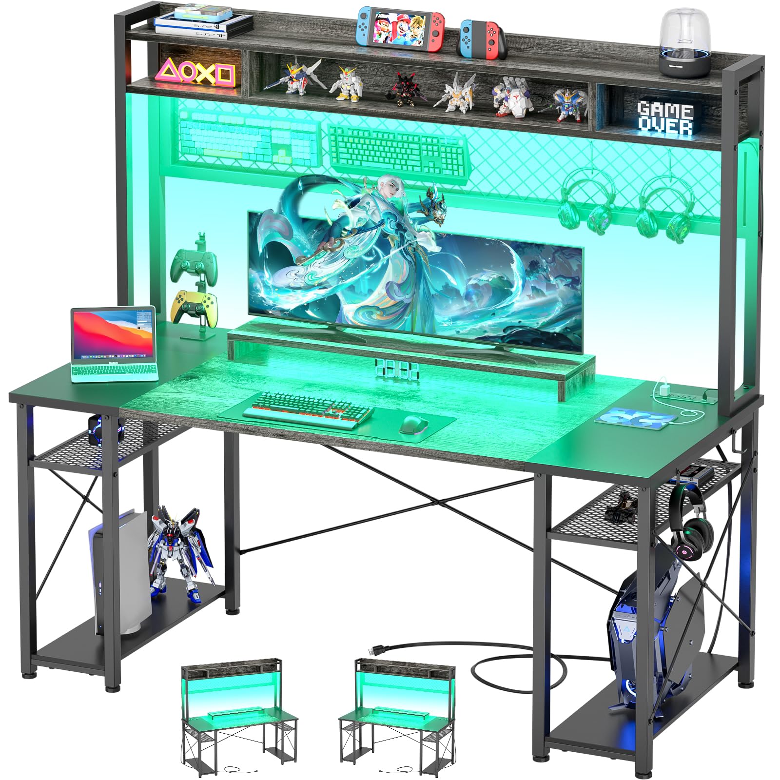 Mua 55 Gaming Desk with Hutch, Large Computer Desk with LED and ...