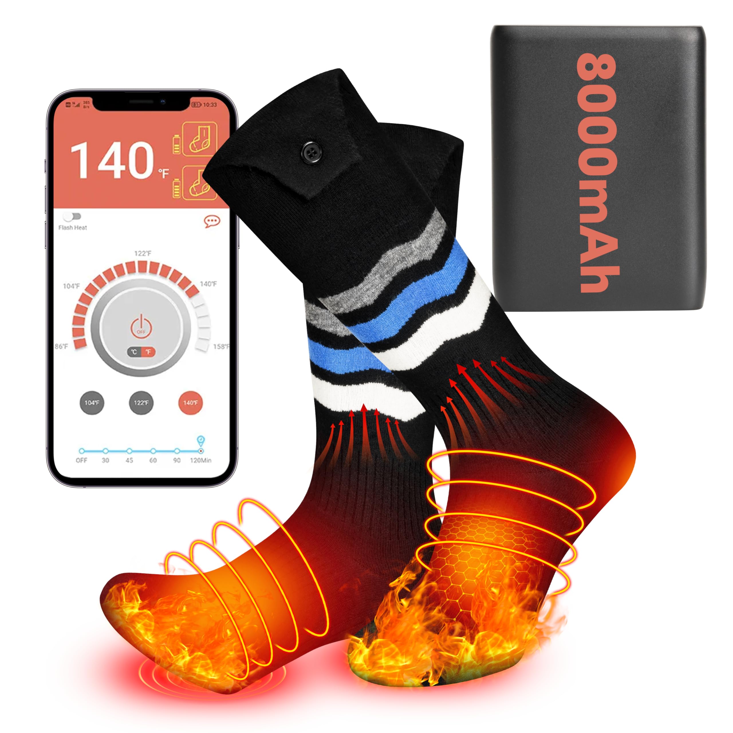 Heated Socks, Heated Socks for Men Women with APP Control, 8000mAh ...