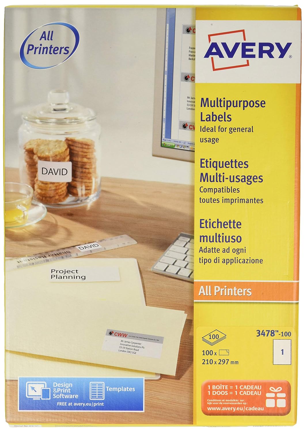 Avery 3478-100 White Multi-Use Labels for Laser Inkjet Printer and ...