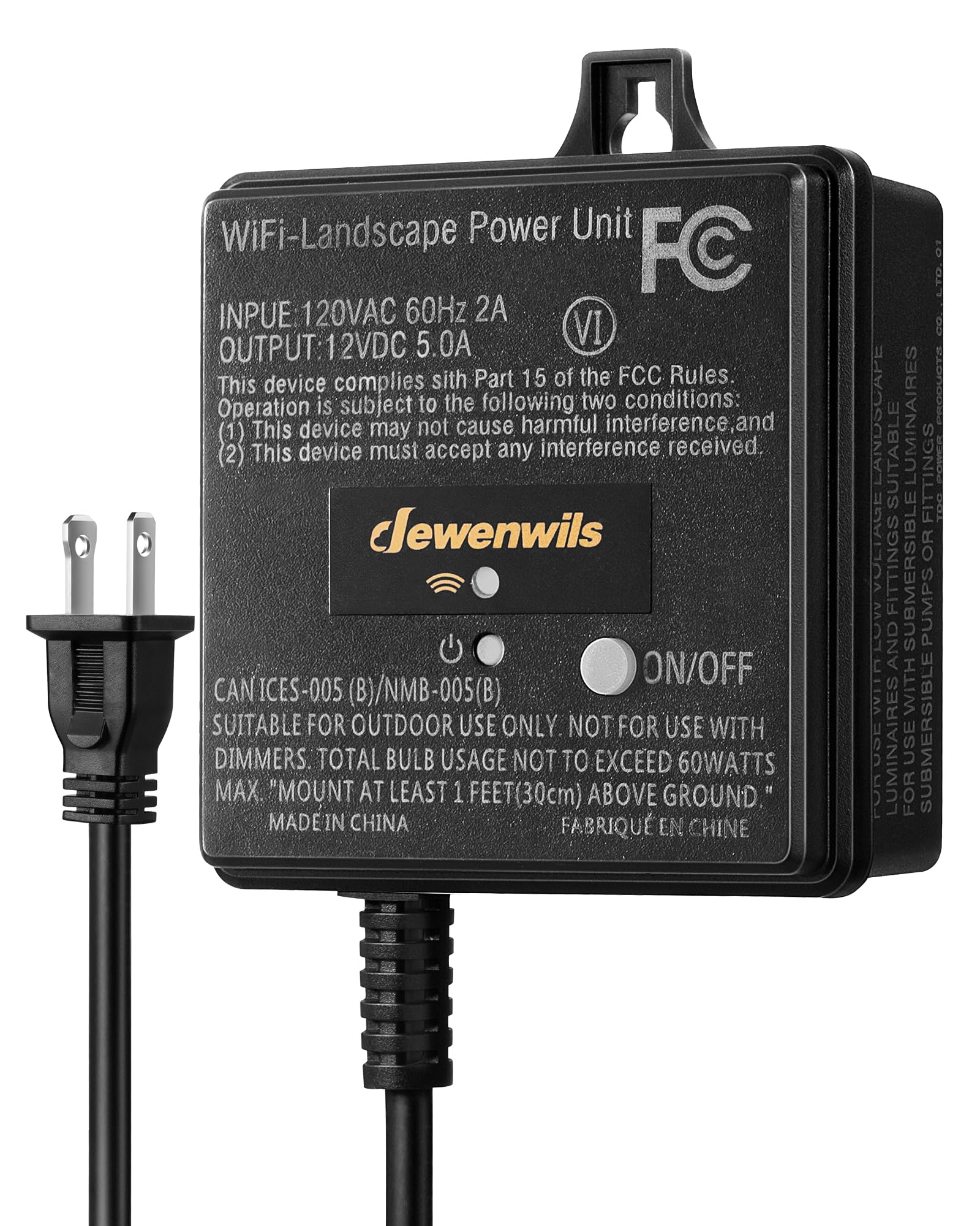 DEWENWILS 60W WiFi Low Voltage Transformer, 120V AC to 12V DC, Smart ...