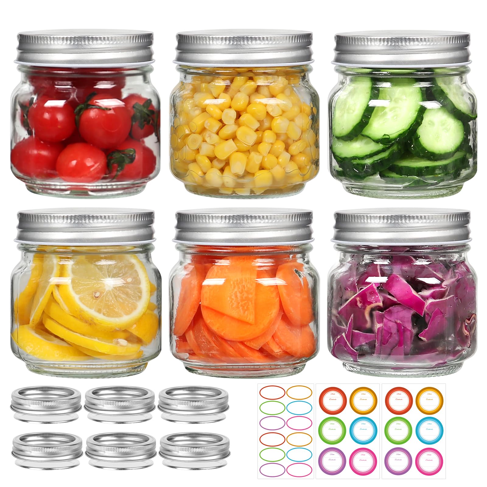 Mcupper 6 Pack Small Mason Jars 8 oz, Half Pint Canning Jars, 6 Split ...
