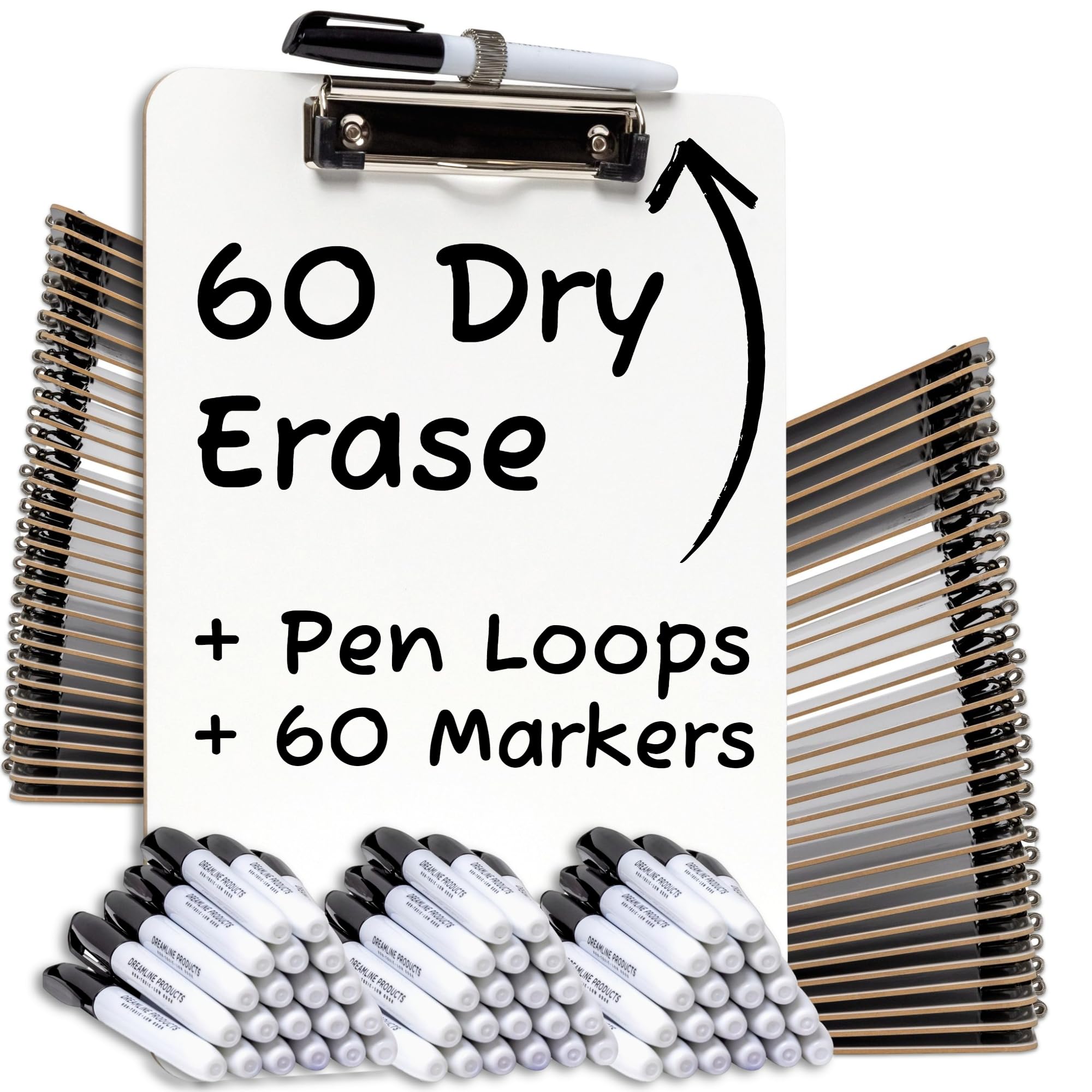 Dry Erase Clipboard (60pc Set) with White Board Markers | Small White ...