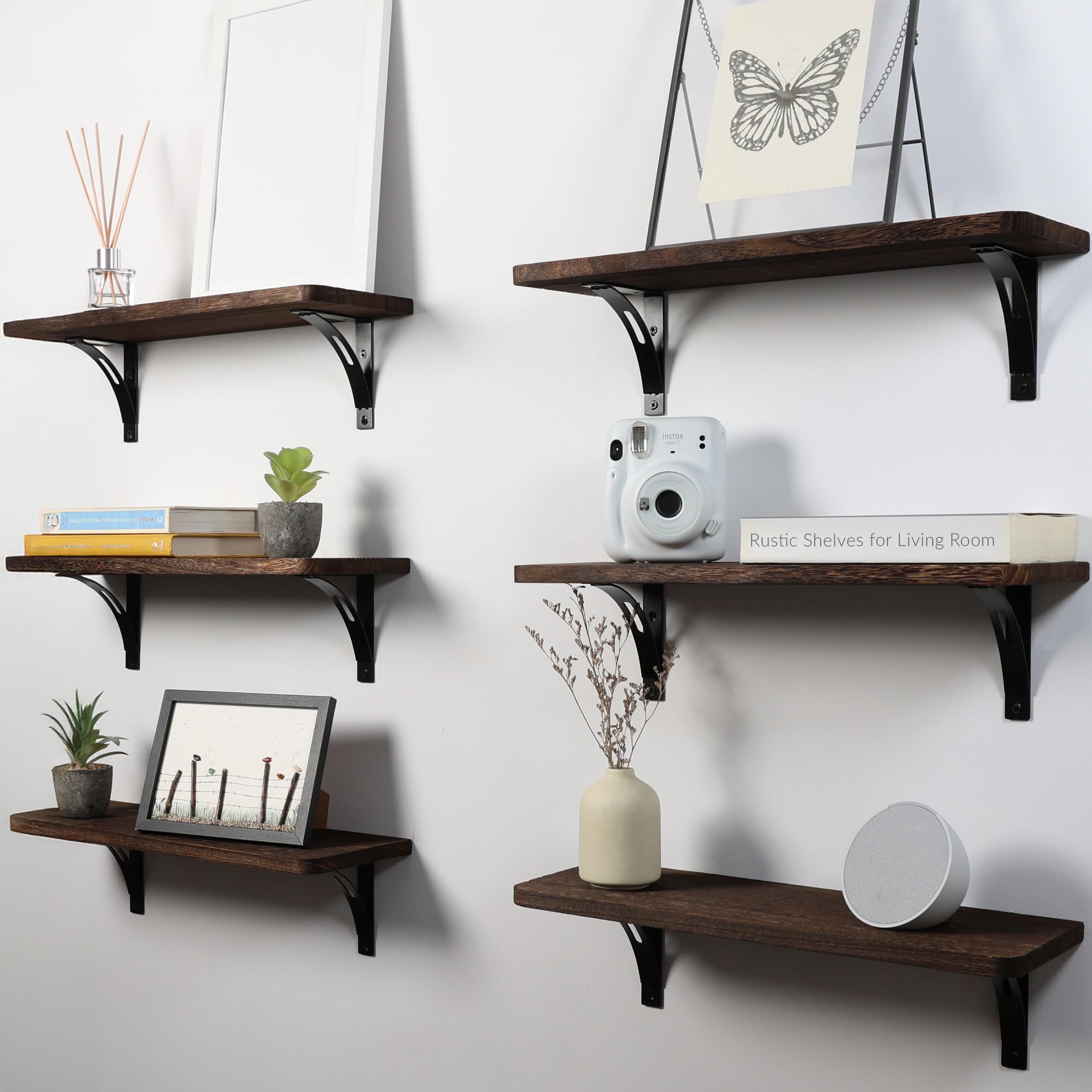 Reinforced Steel Bracket Rustic Brown Shelf - Easy to Install, Template ...