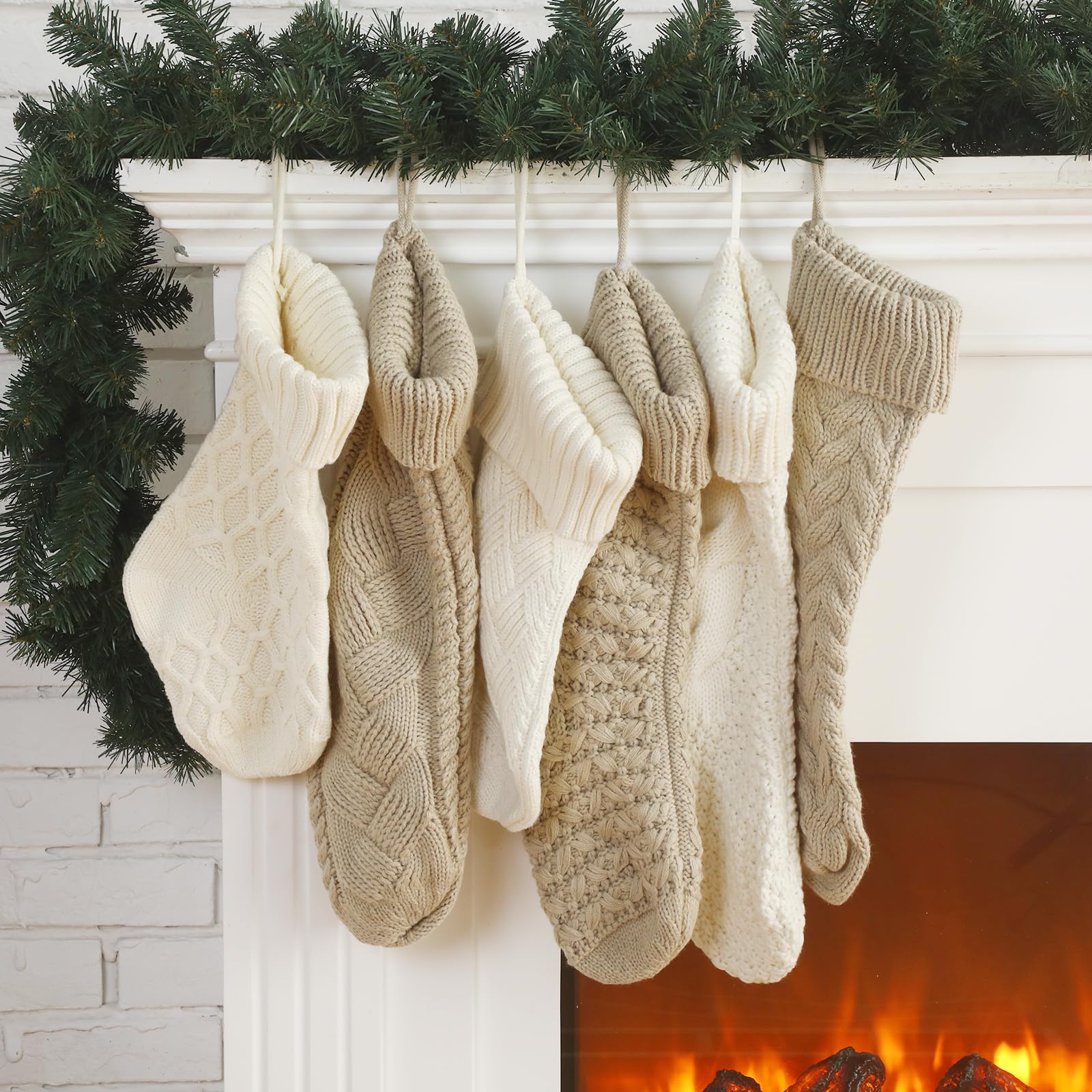 Syhood 6 Pack Cable Knit Christmas Stockings 18'' 15'' Large Knitted ...