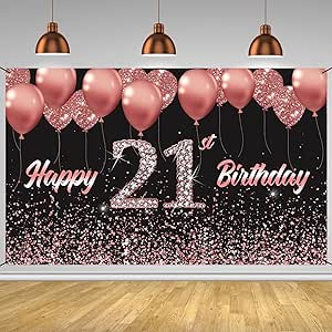Amazon.com: Vlipoeasn 21st Birthday Decorations for Her Rose Gold 21st Birthday Backdrop Banner ...