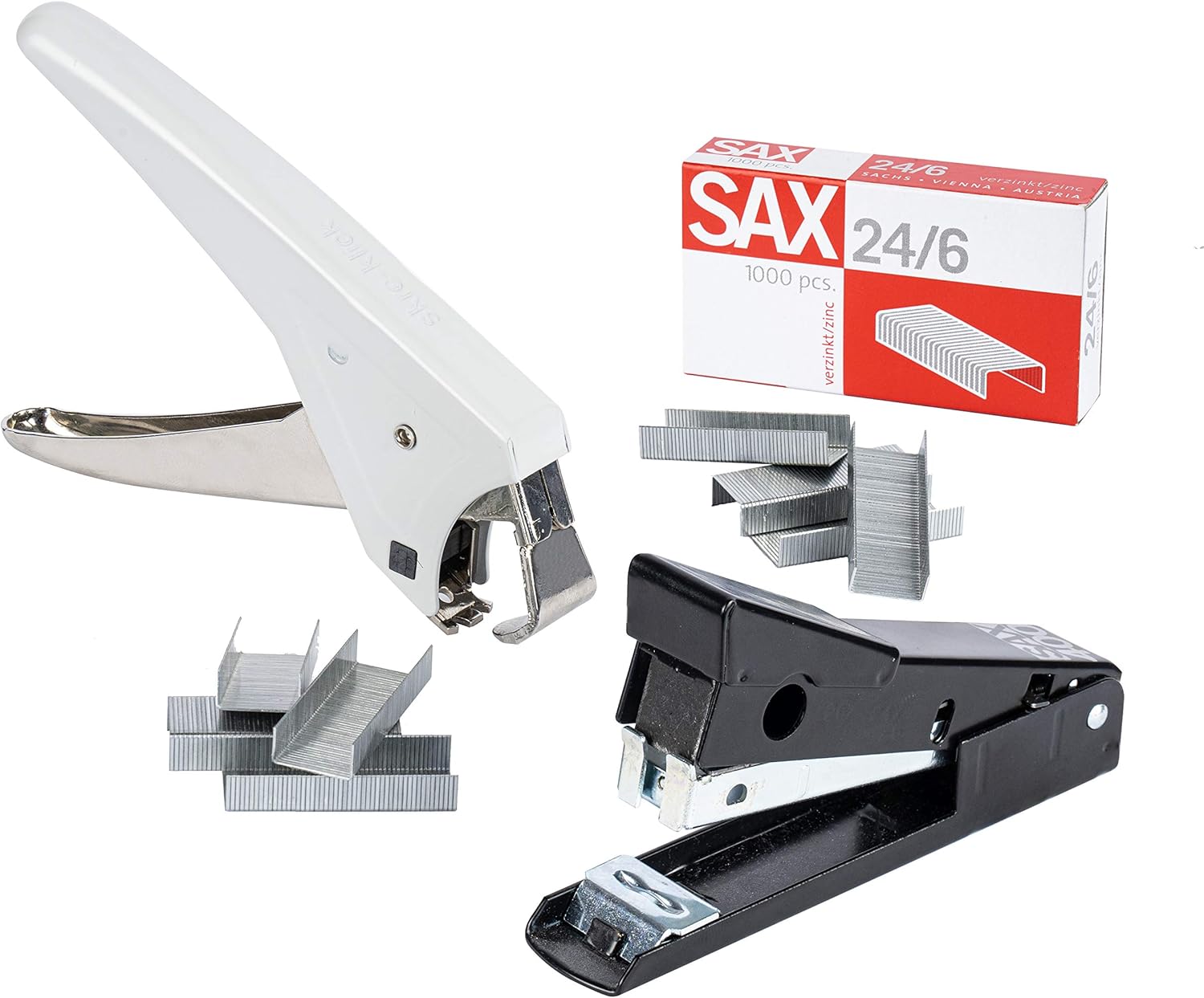 SAX Hefter Set | Frog Hefter 400 | 1000 Stk. 24/6 Heftklammern verzinkt | Skre-Klick Enthefter ...