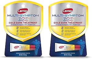 Carmex Multi-Symptom 3-in-1 Cold Sore Treatment - 0.07 OZ Each (Pack of 2) : Health & Household
