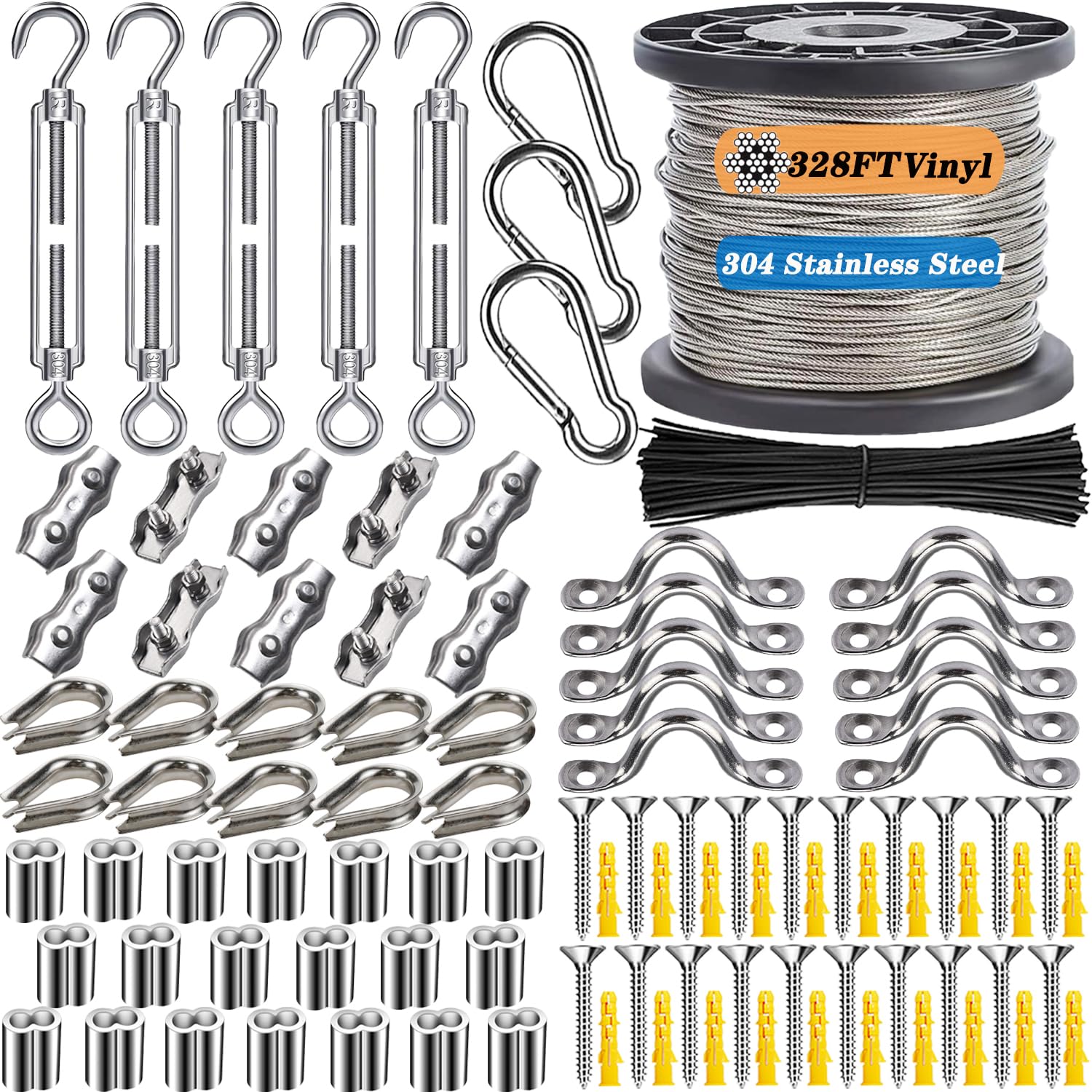 BRISBONN 1/16" x 328 FT Wire Rope kit 304 Stainless Steel Cable Wire ...