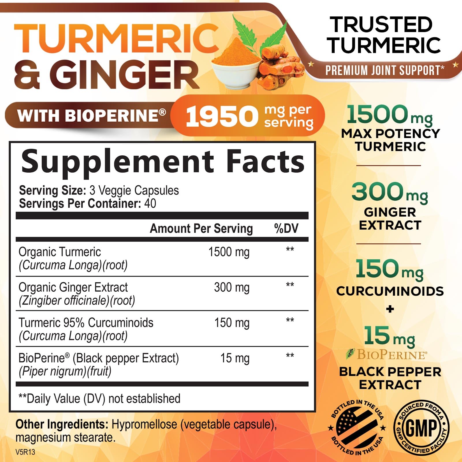 Mua Turmeric Curcumin Supplement 1950mg with Organic Turmeric & Ginger ...