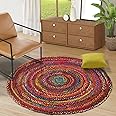 Amazon.com: GRUHUM Round Jute Cotton Area Rug 8ft Handwoven Natural ...