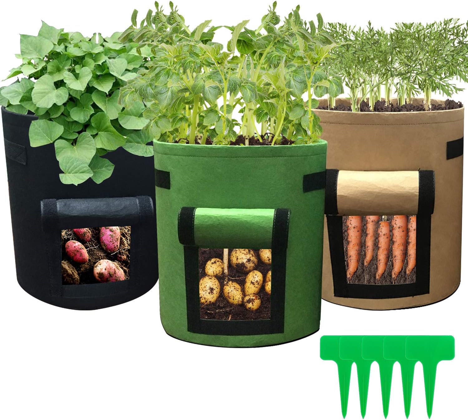 Hongyans 3 Pack Plant Grow Bags 10 Gallon Potato Grow Bags Vegetable ...