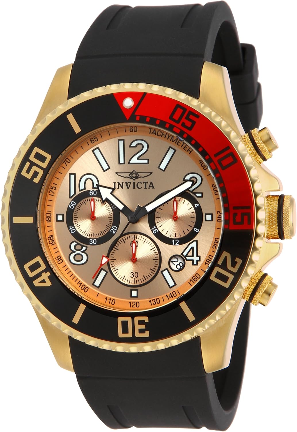Invicta Men's Quartz Watch with Gold Dial Chronograph Display and Black ...
