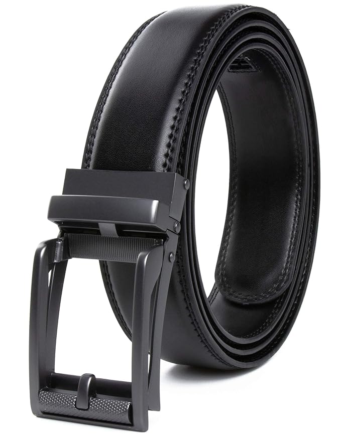 Buy CONTACTS Men's Genuine Leather Auto Lock Buckle Belt (Free Size ...
