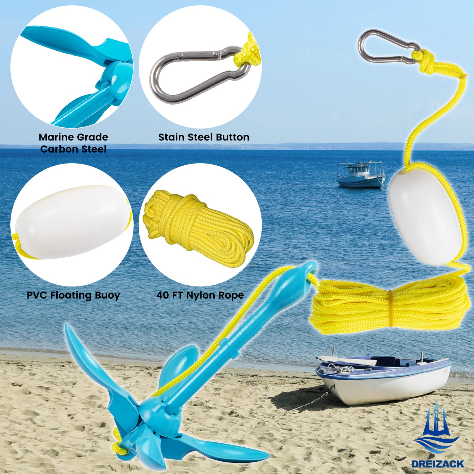 Mua Dreizack Kayak Anchor Kit, 3.5 lb Folding Grapnel Boat Anchor ...