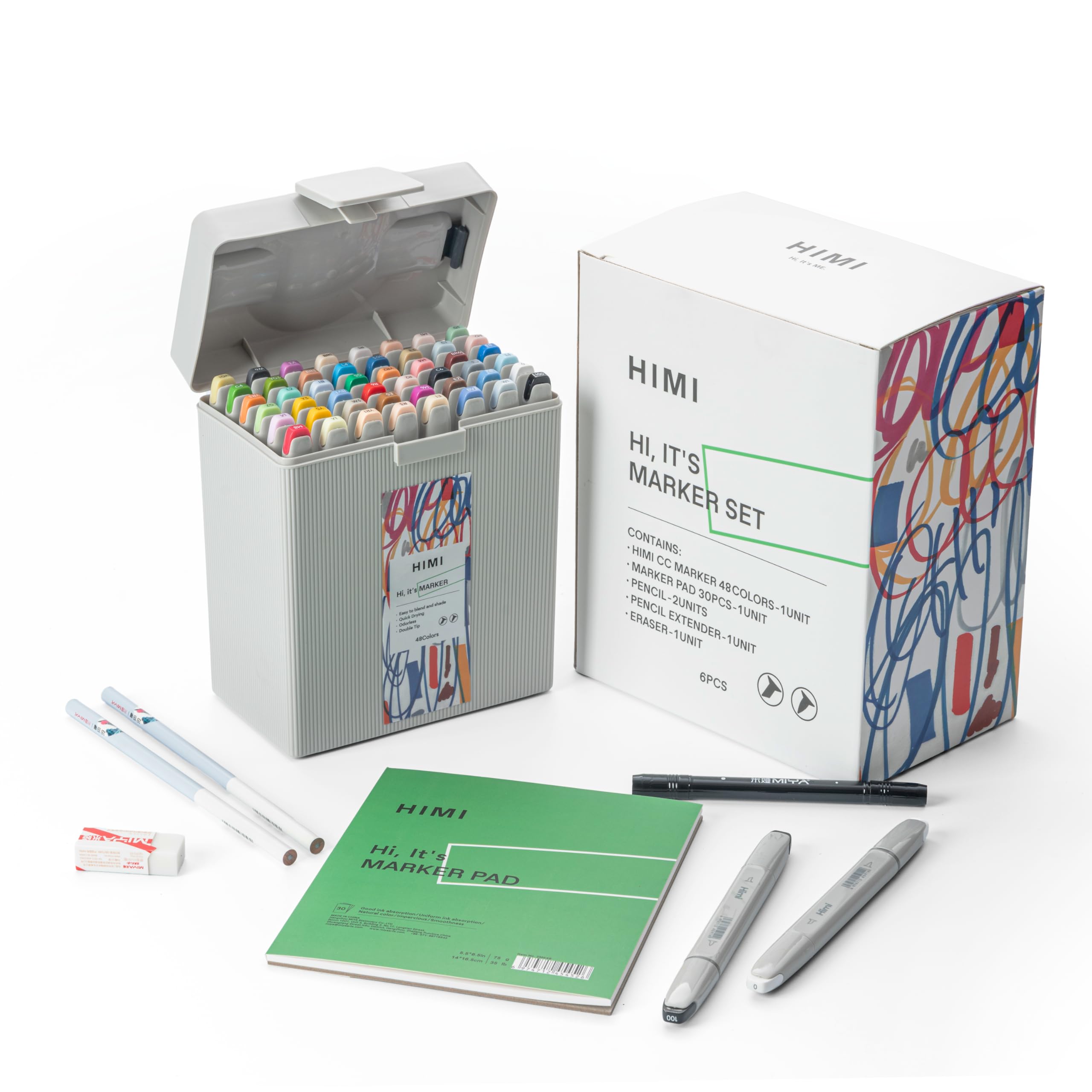 HIMI CC 48 Colors Marker Set Gift Box, Clean Smelling Dual Tip Quick ...