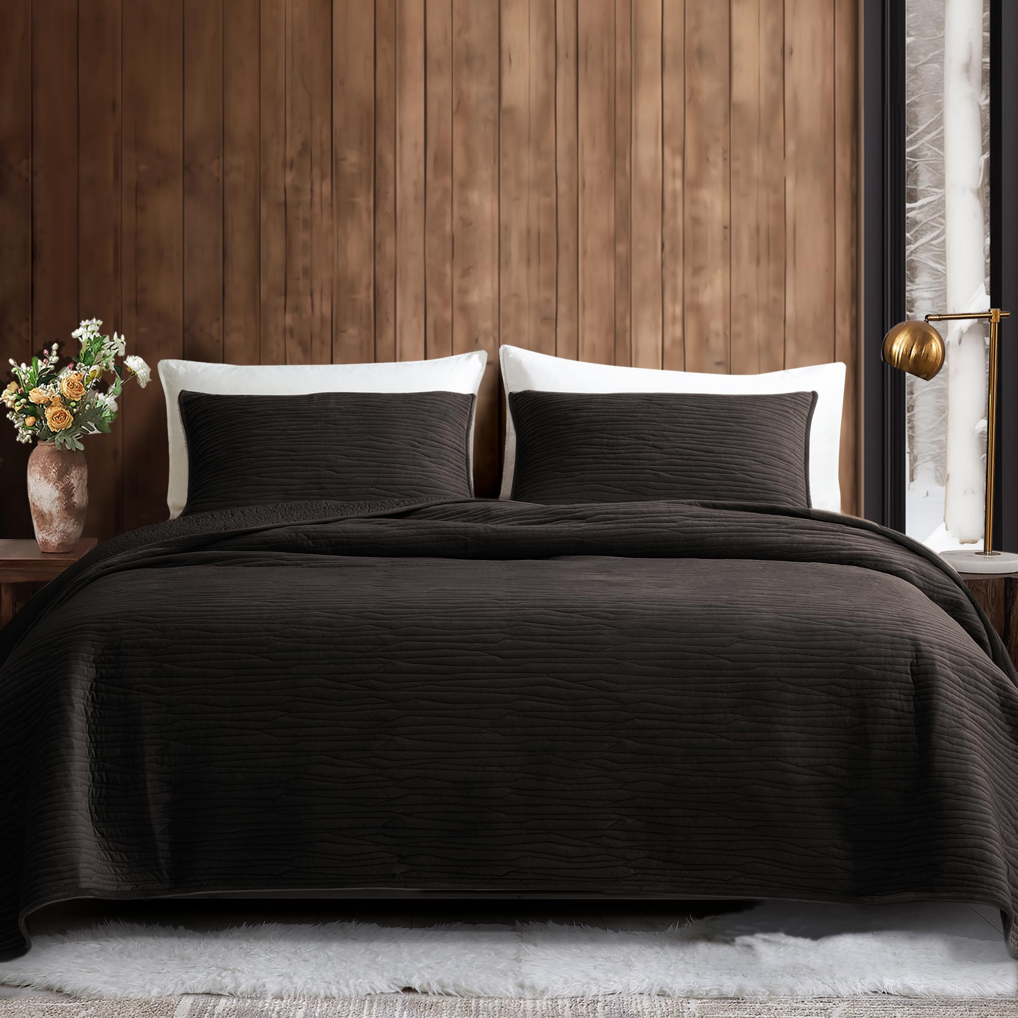 SHALALA Velvet Quilt Queen Size,Lightweigh Relaxed Stitch Striped ...