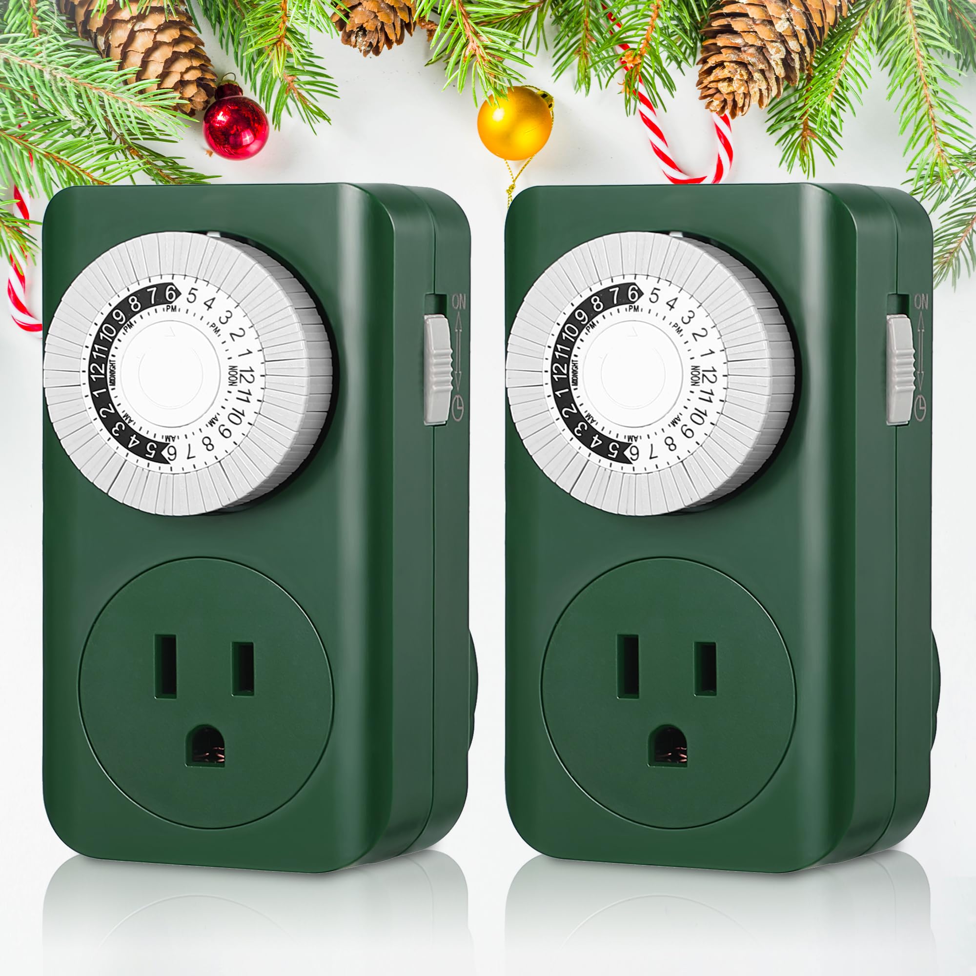 Dreyoo 2 Pack Christmas Mechanical Outlet Timer Indoor, 24 Hour ...