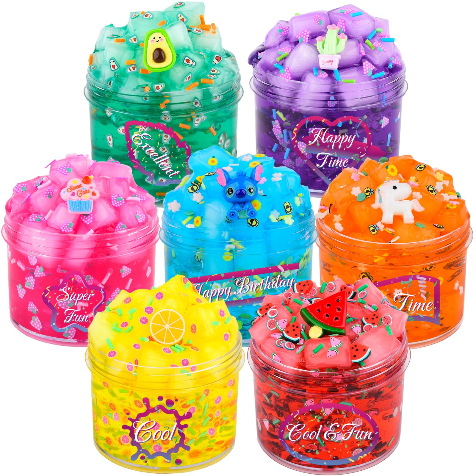 Mua 7 Pack Clear Slime Kit with Jelly Cubes Add Ins, Watermelon Avocado ...