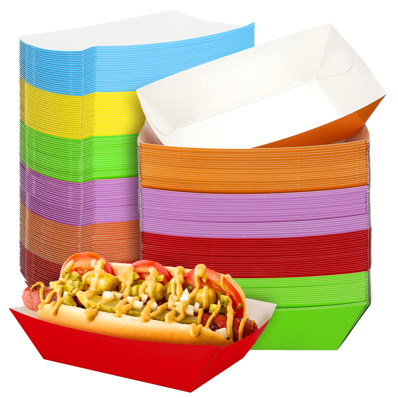 Panelee 120 Pcs Disposable Paper Food Trays Multicolor Nacho Boats ...