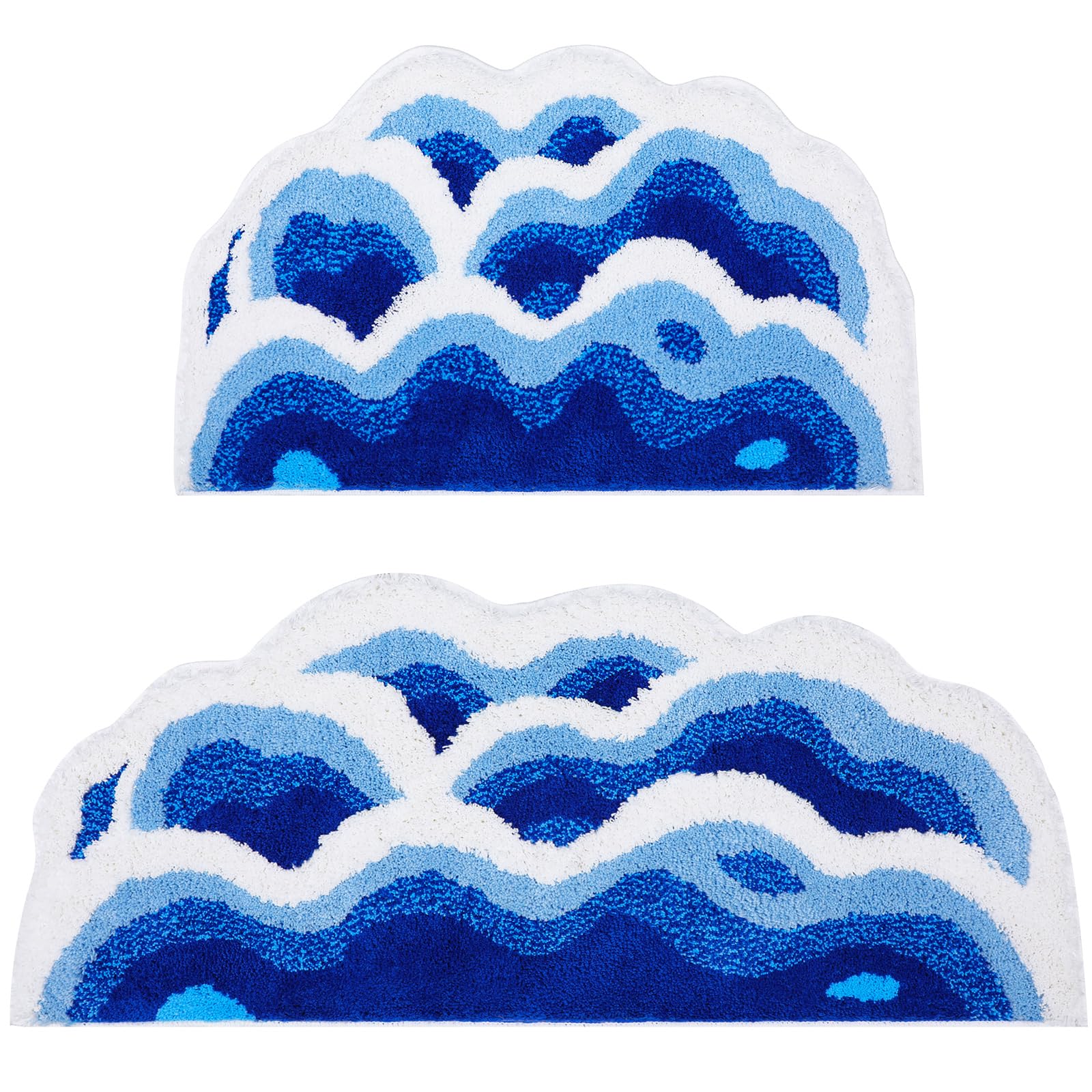 Tinideya 2 Size Blue Ocean Wave Bath Mat 3D Plush Wave Rug Non Slip ...