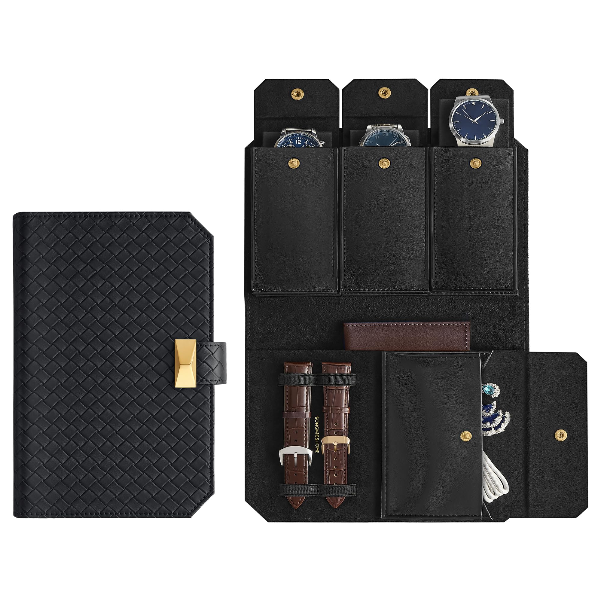 SONGMICS HOME RONNE Collection - 3 Watch Travel Case, PU Leather Woven ...