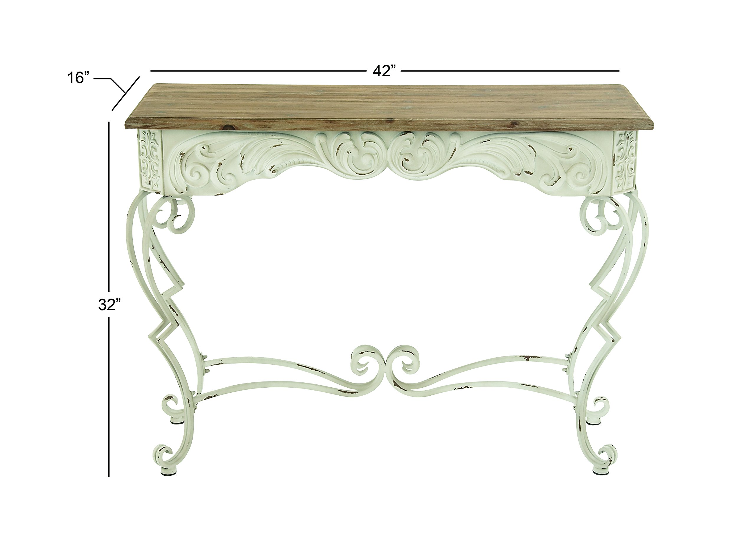 Deco 79 Metal Scroll Console Table With Brown Wood Top, 42" X 16" X 32 ...