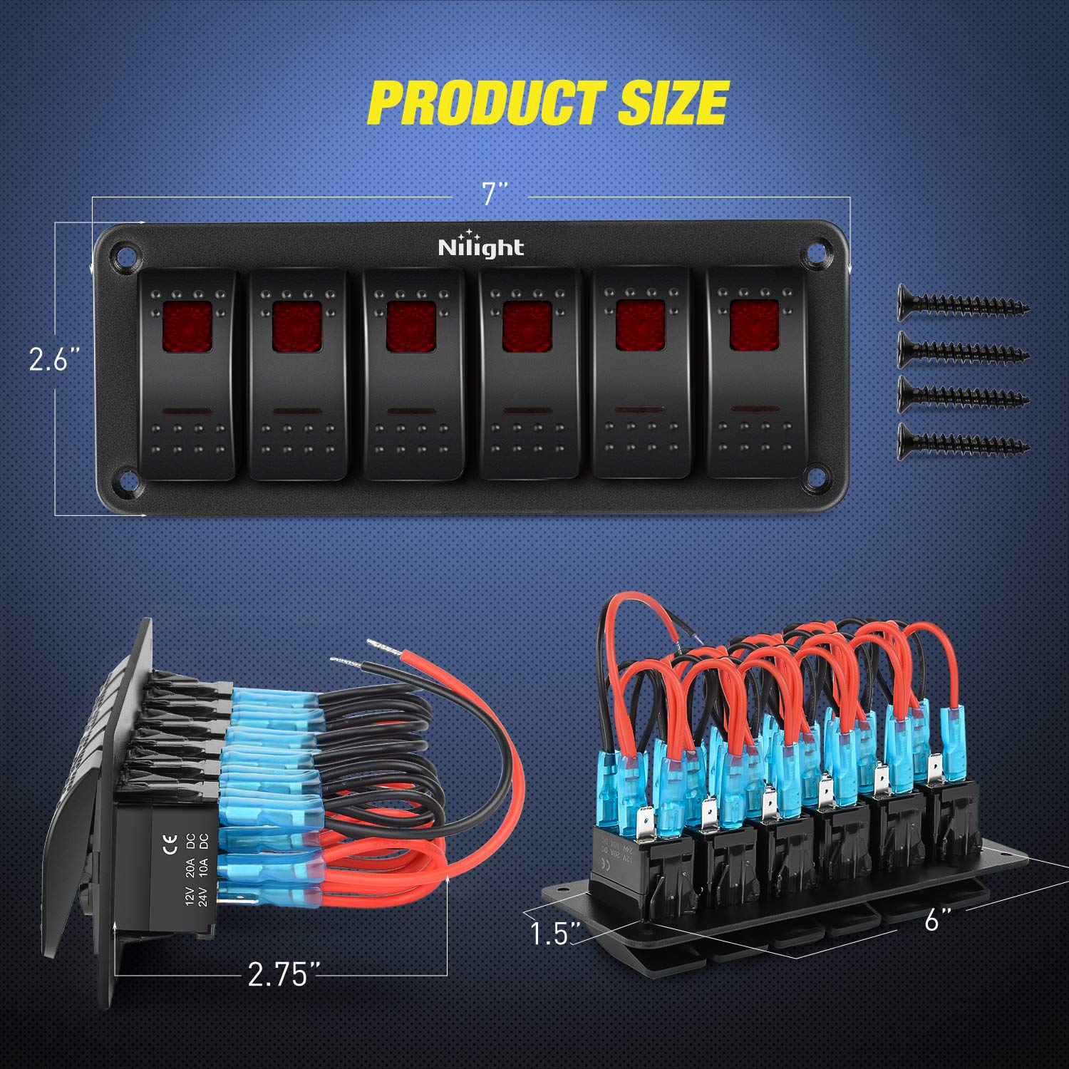 Mua Nilight 6 Gang Rocker Switch Panel 5Pin On Off Toggle Switch ...