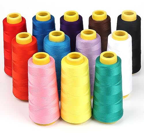 Ilauke 12 X 1500m Overlock Sewing Thread Polyester Thread Assorted 8510