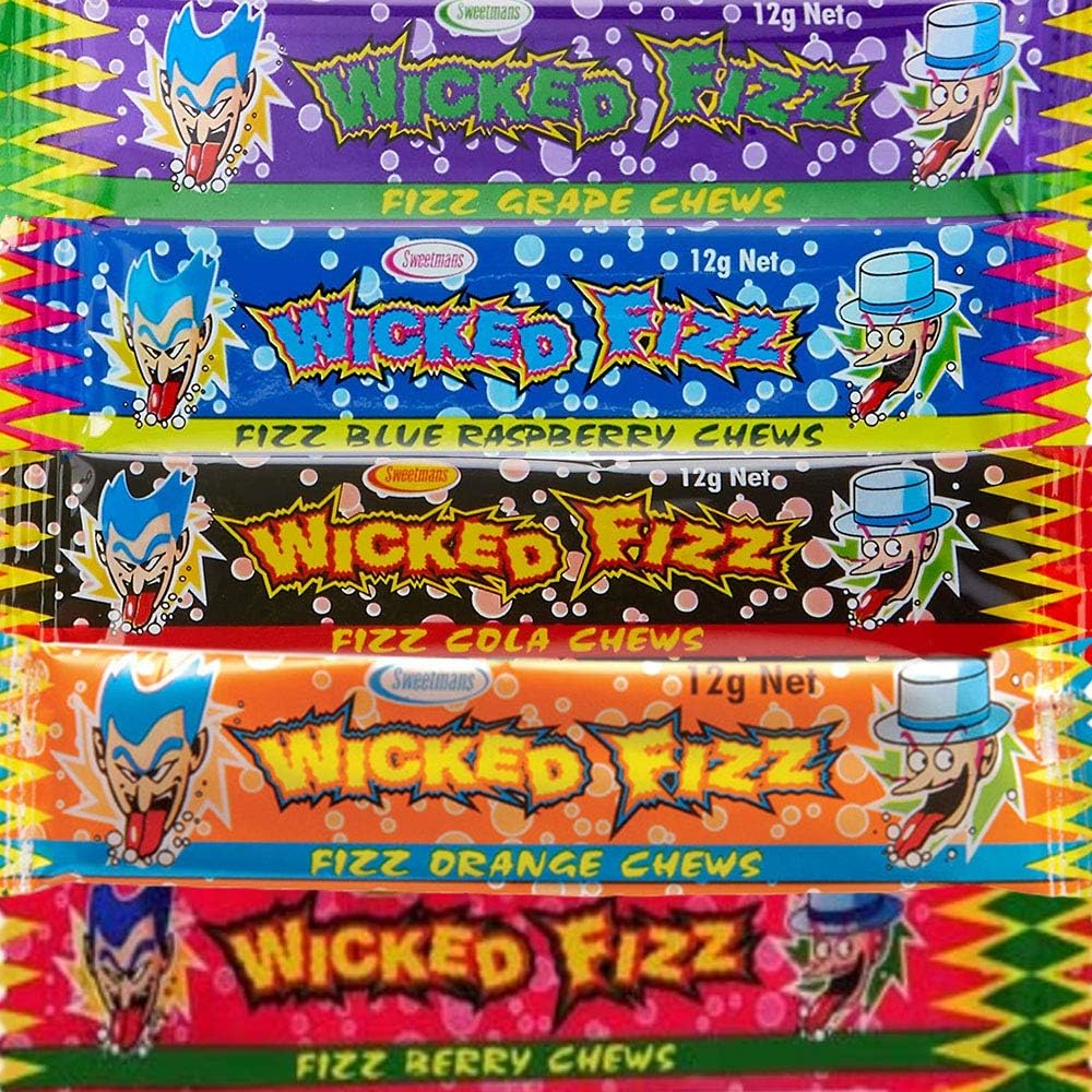 Wicked Fizz Assorted Flavours 60 Bars Bulk Pack - Berry Cola Grape Blue ...