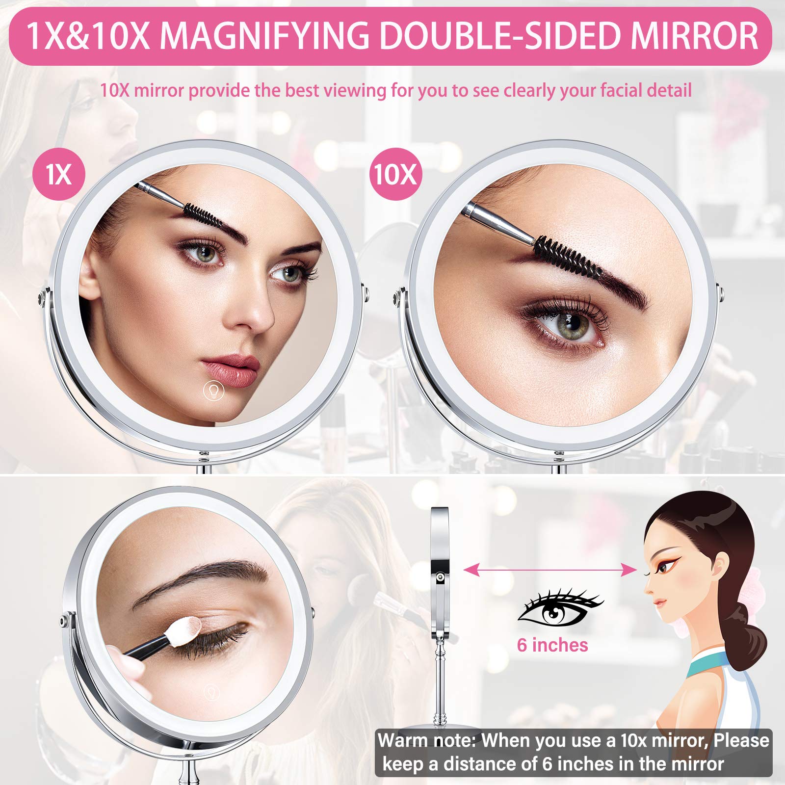 Mua AMZNEVO Rechargeable 8'' Lighted Makeup Mirror, 10X Magnifying ...