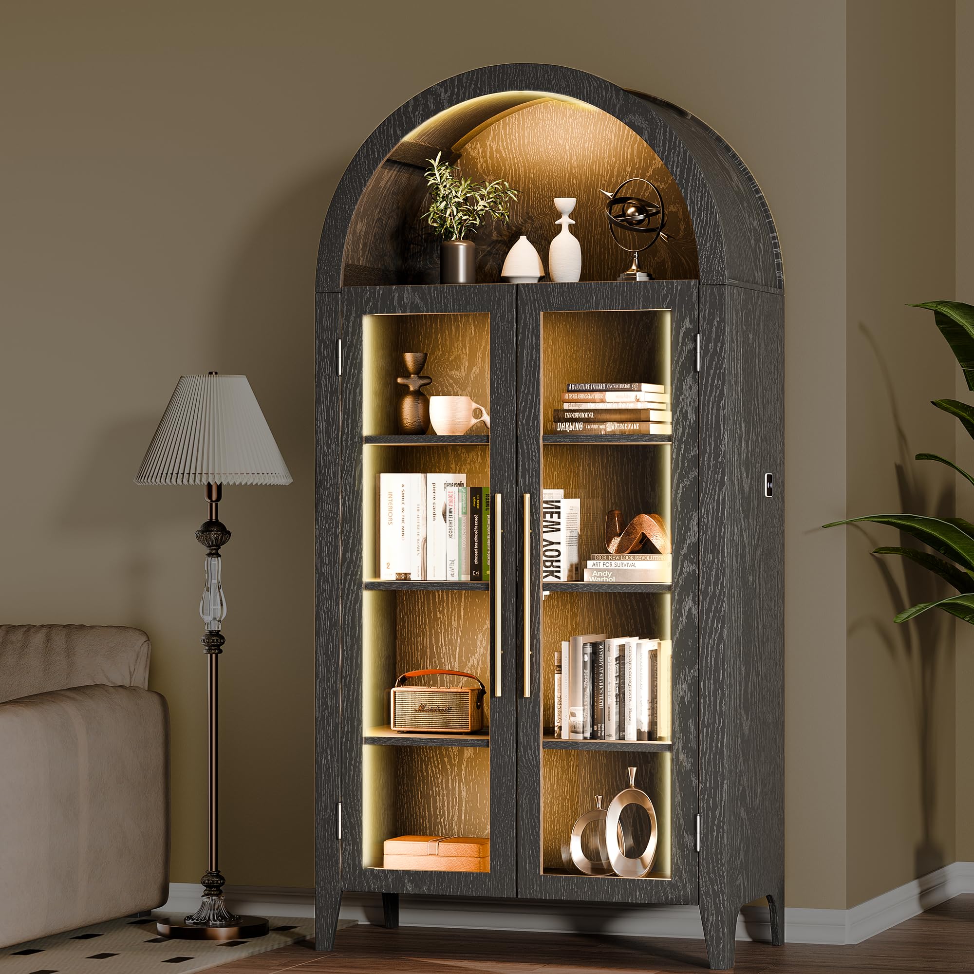 infurnic Arch Storage Cabinet with Tempered Glass Door, 71” Arched ...